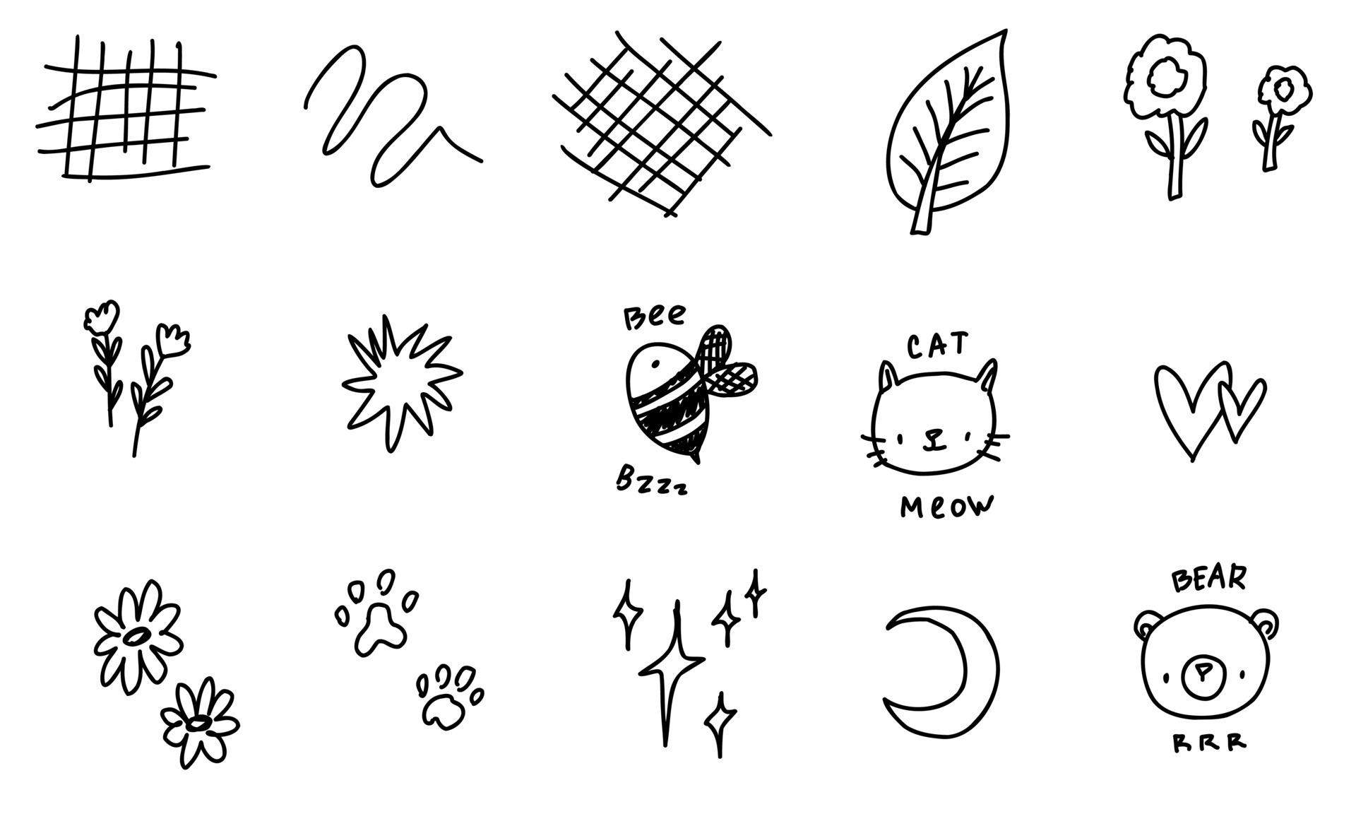 Doodles branch, nature, animals collection isolated line set. Hand ... Doodles branch, nature, animals collection isolated line set. Hand ...