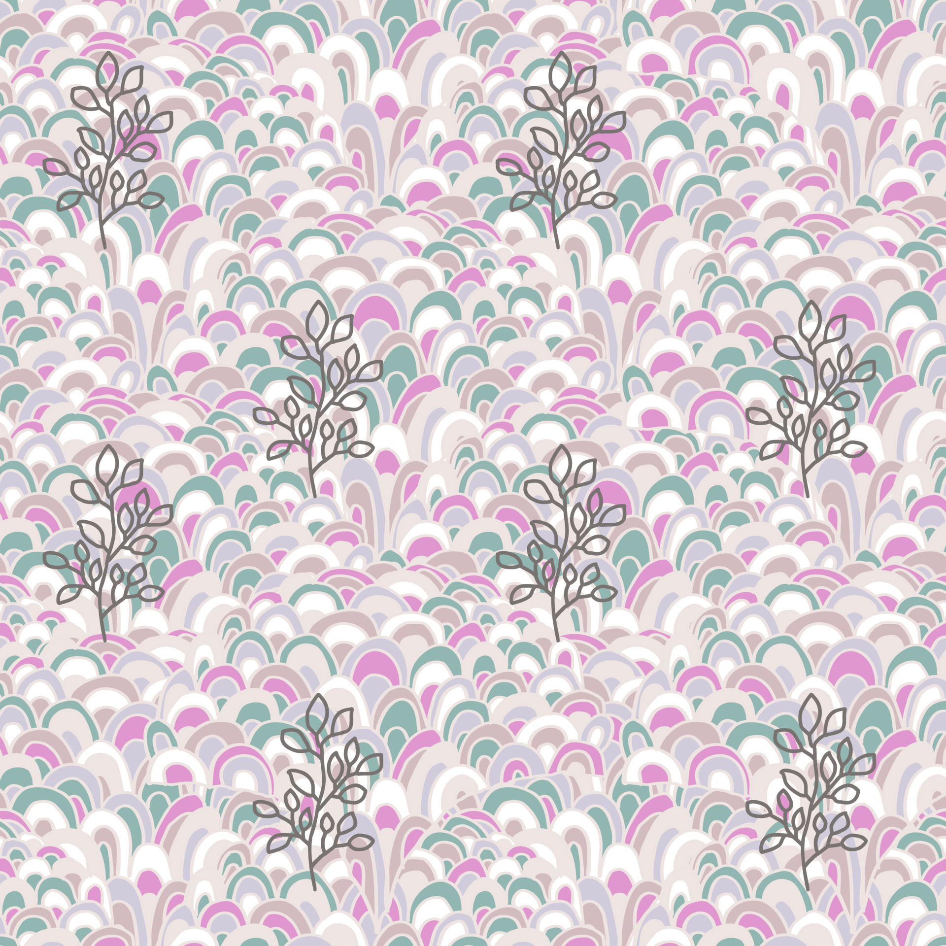 Hand Drawn Waves Doodle Abstract Seamless Pattern With Line Flowers Cute Pink Wallpaper For