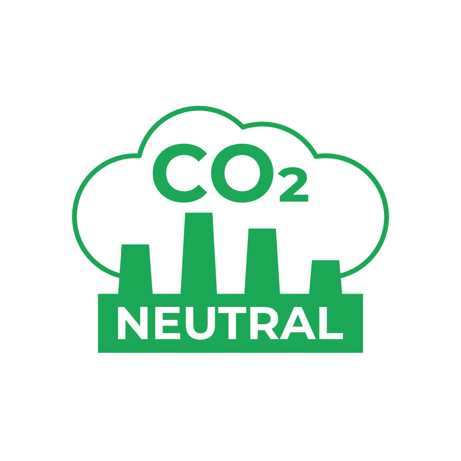 CO2 neutral emission icon, recycle carbon from factory. Eco friendly green industrial production ...