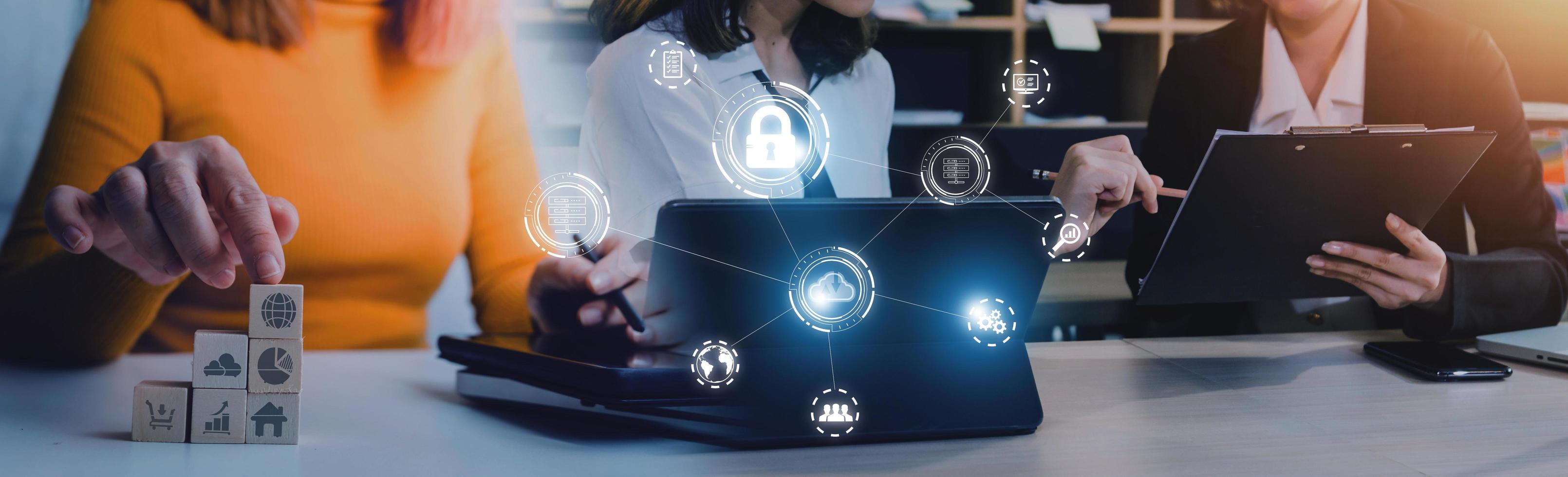 Man Use Laptop With Cloud Computing Diagram Show On Hand Cloud Technology Data Storage