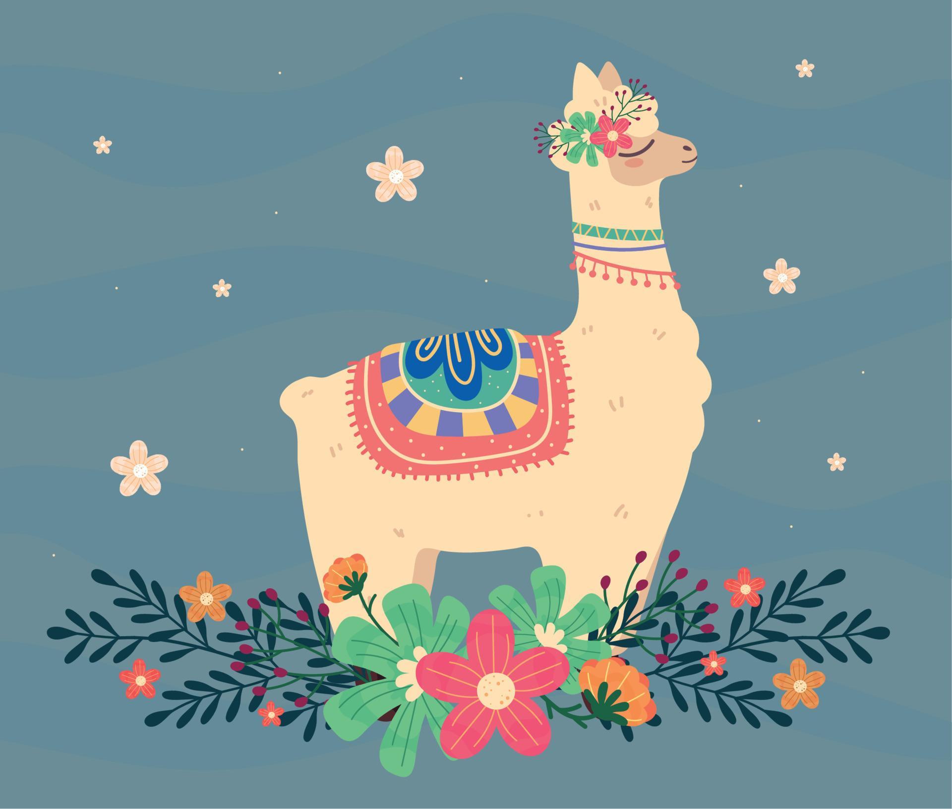 llama y flores divertidas 10824286 Vector en Vecteezy