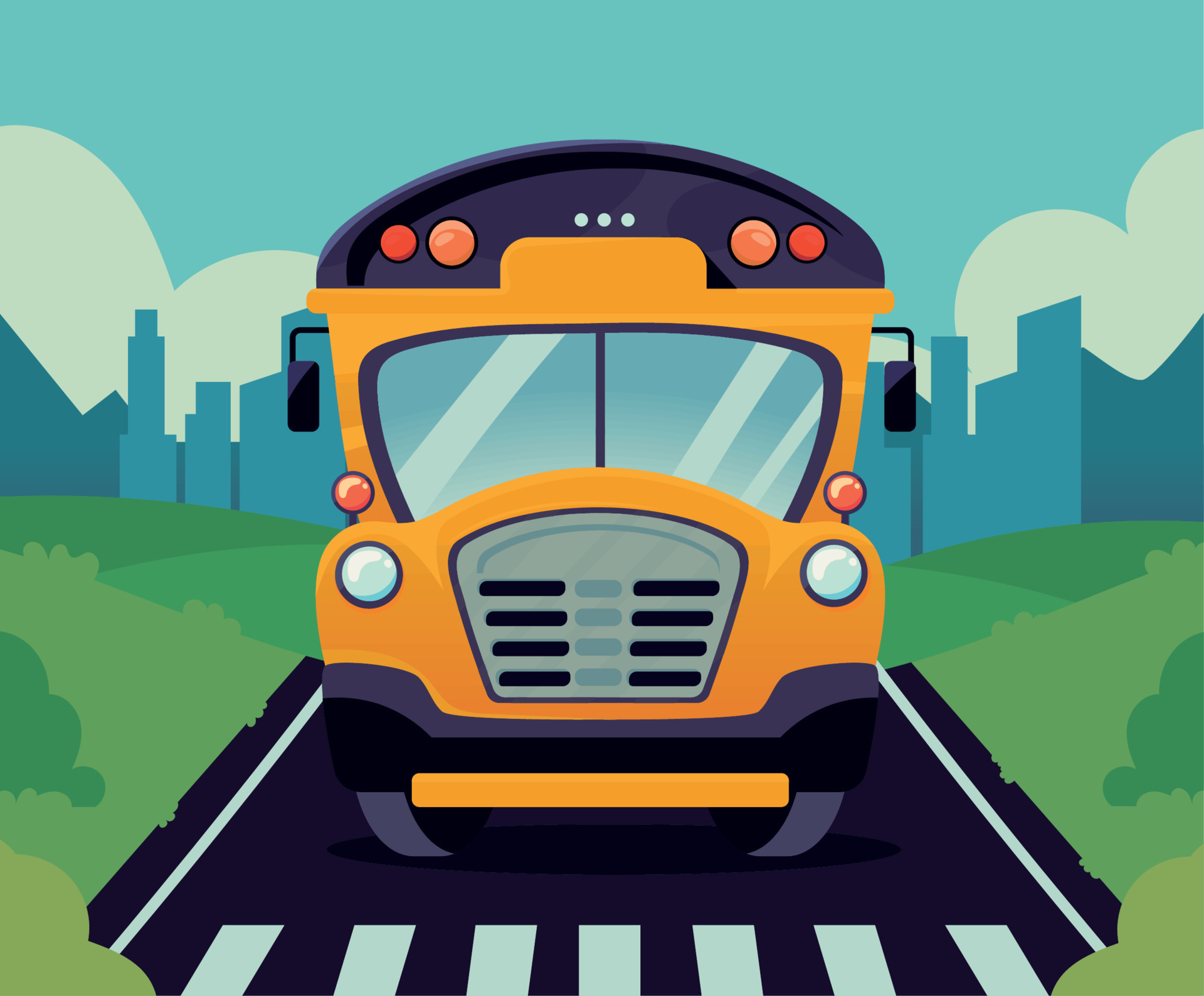 School Bus On The Road 10825895 Vector Art At Vecteezy