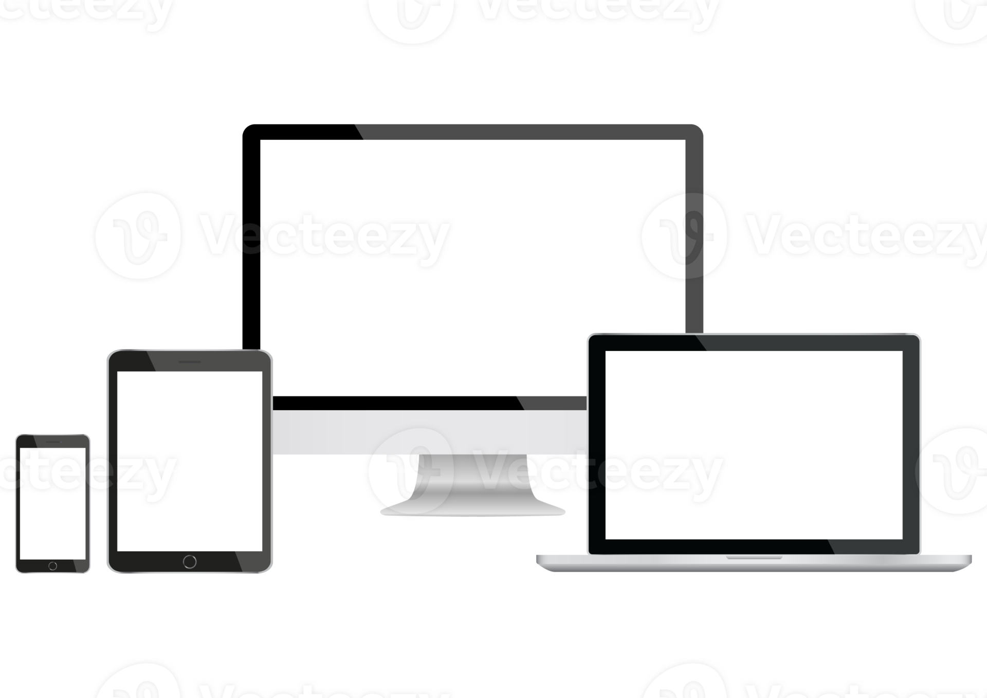 Mockup gadget and device. smartphones. tablets, laptops and computer monitors black with blank ...