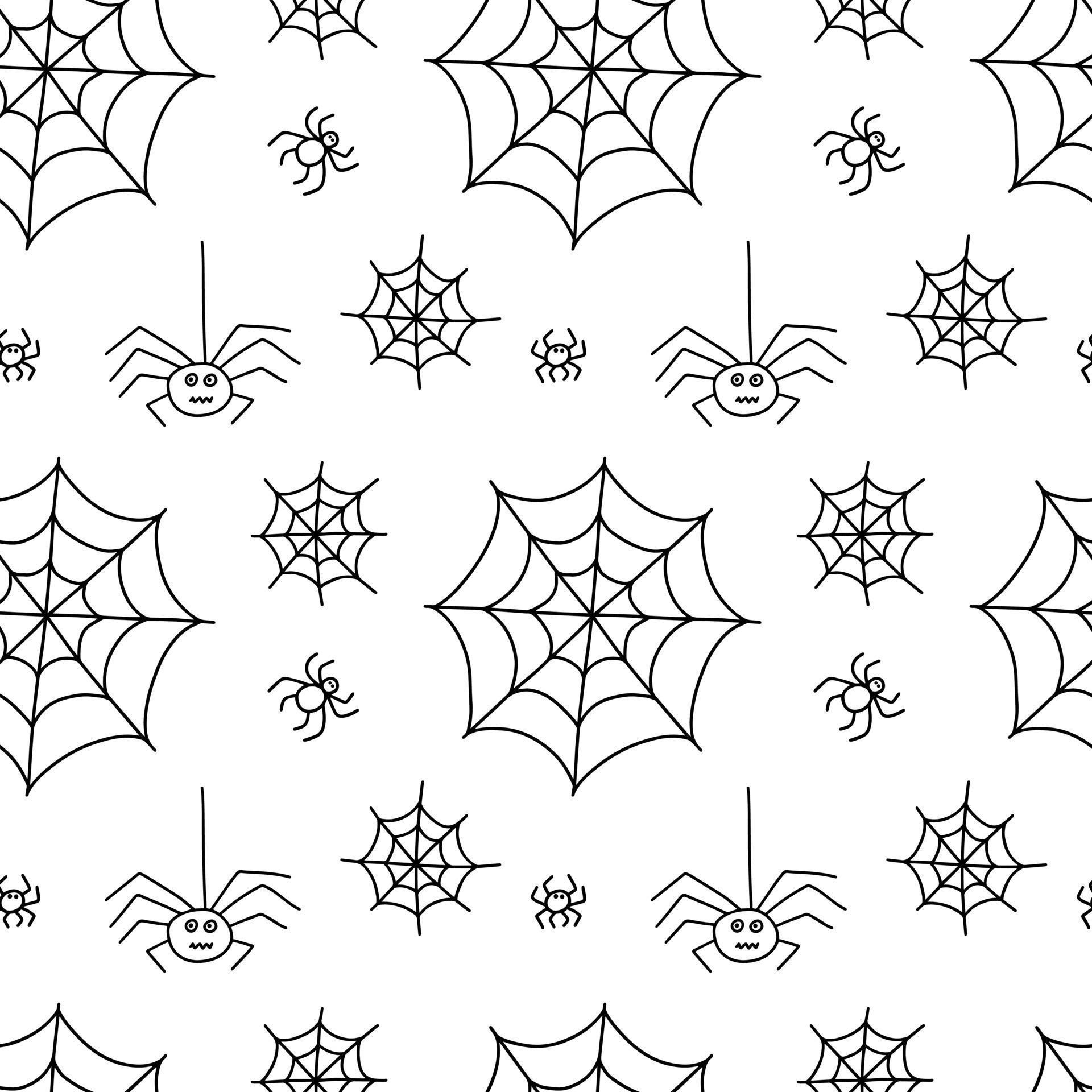 Vector spider's web seamless pattern. Spiders doodle hand drawn ...