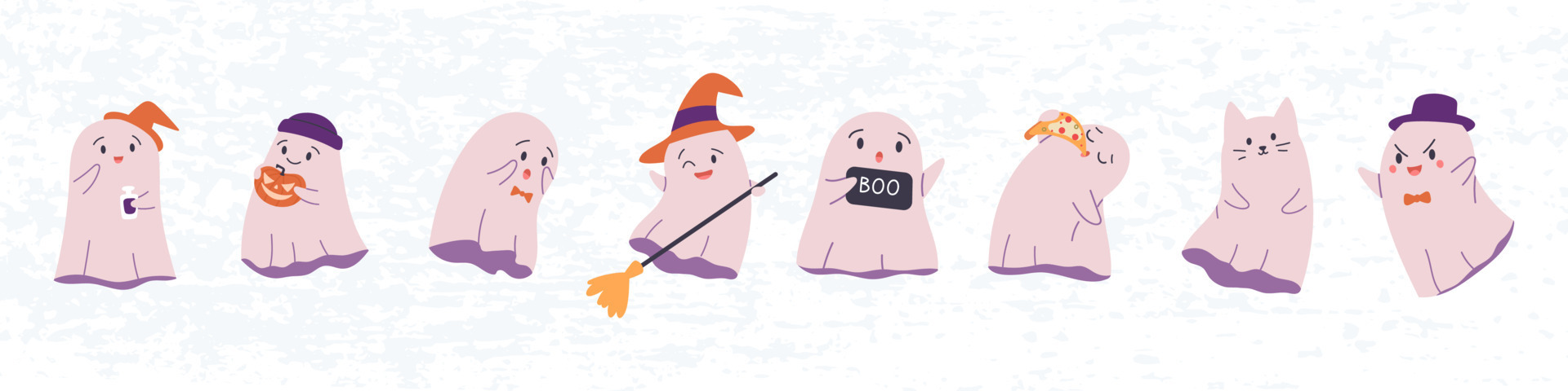 Happy Halloween banner or party invitation with cute ghosts in ...