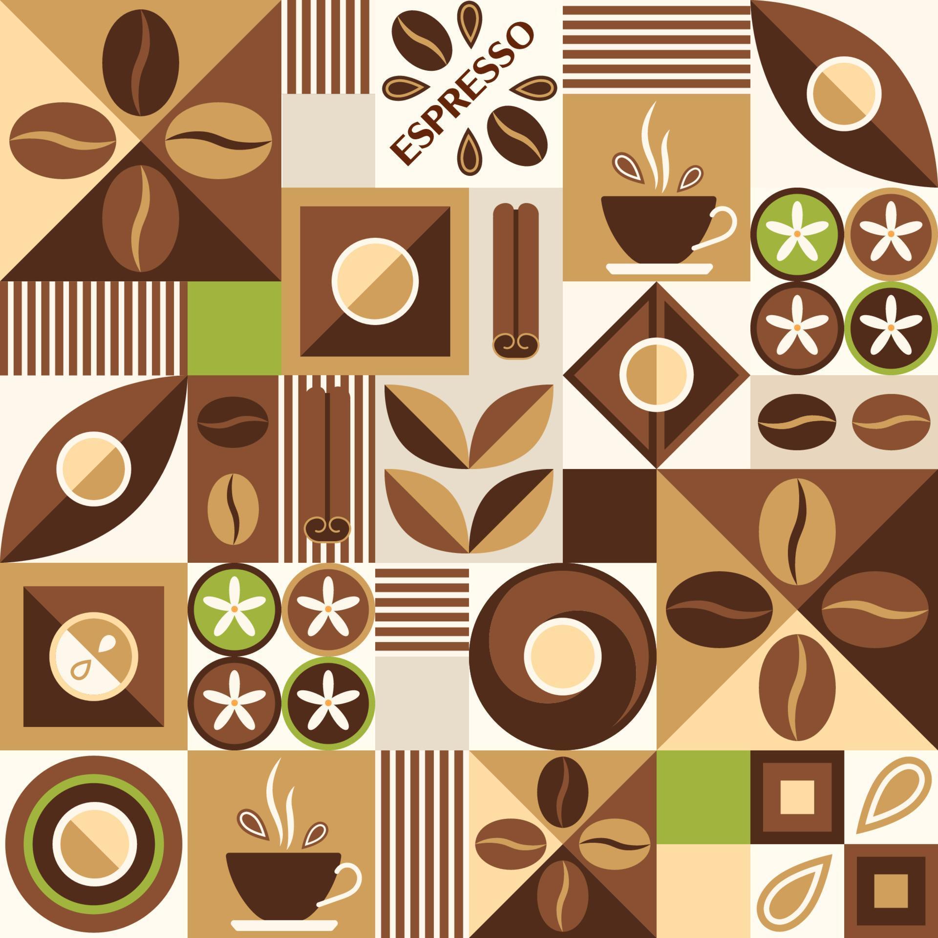 Coffee theme background with design elements in simple geometric style. Seamless pattern with ...