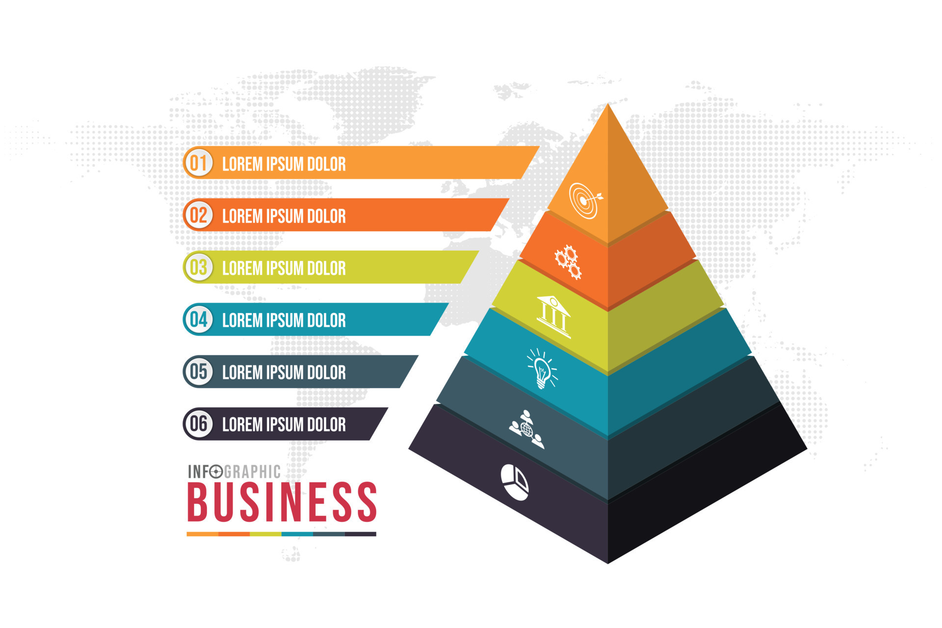 Business infographic. triangle shape six option, process or step for ...