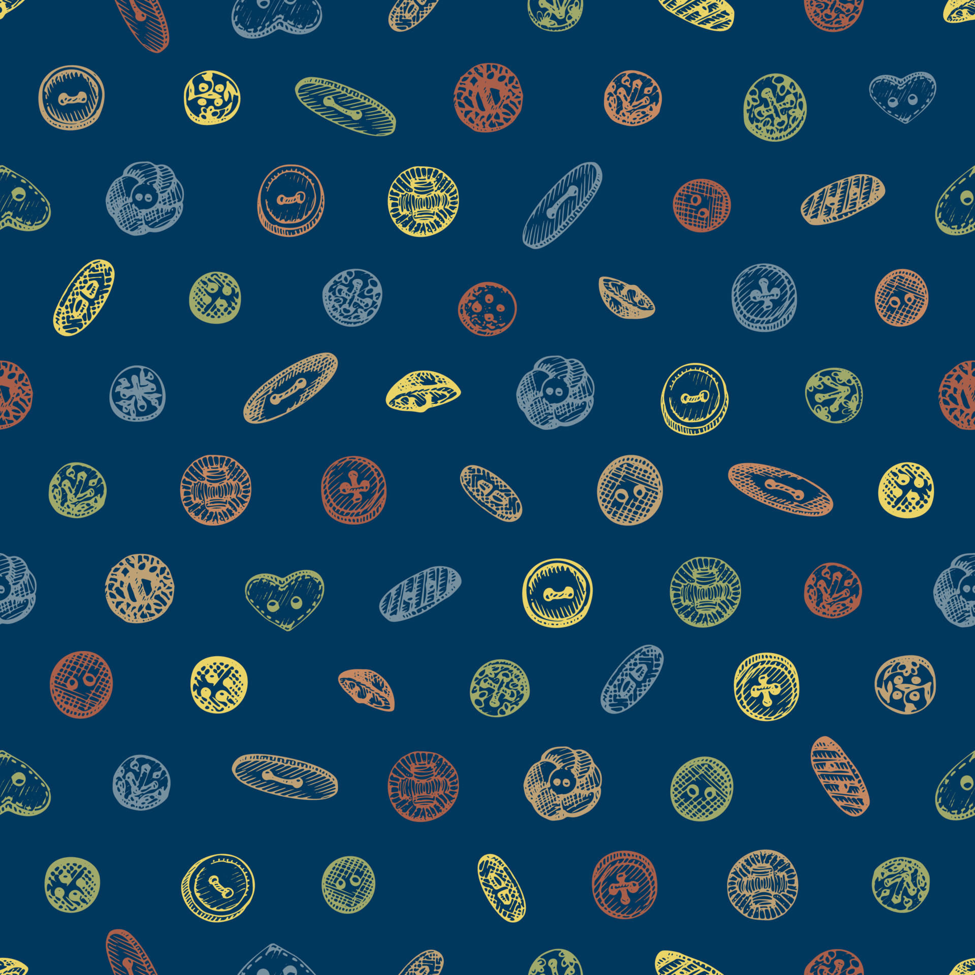 Seamless Pattern With Hand Drawn Vintage Sewing Tools Buttons Threads