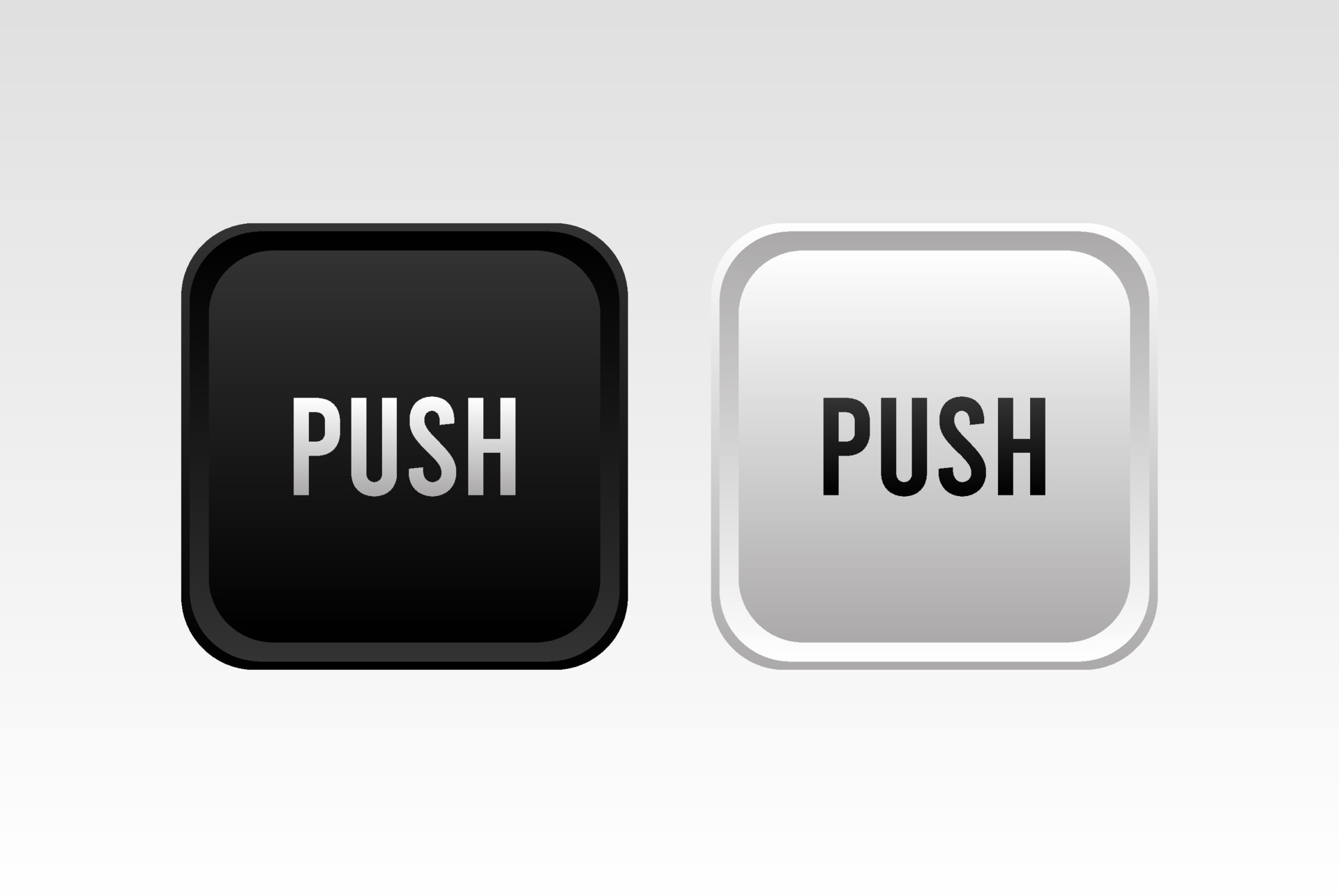 black and white square 3d matte button icon with push text 10840085 ...