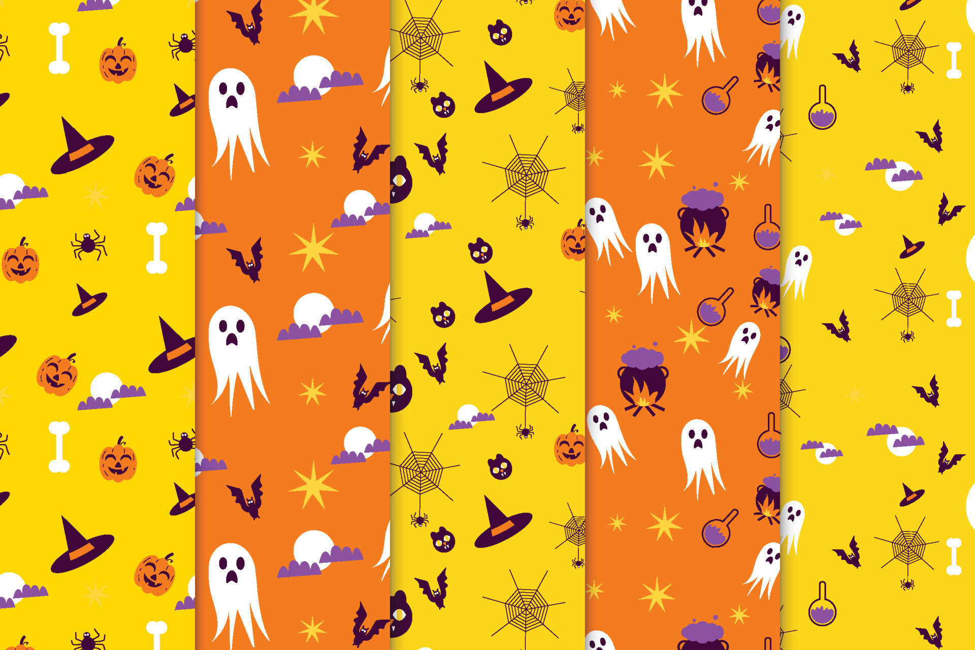 Seamless Halloween pattern bundle design with yellow and orange ...