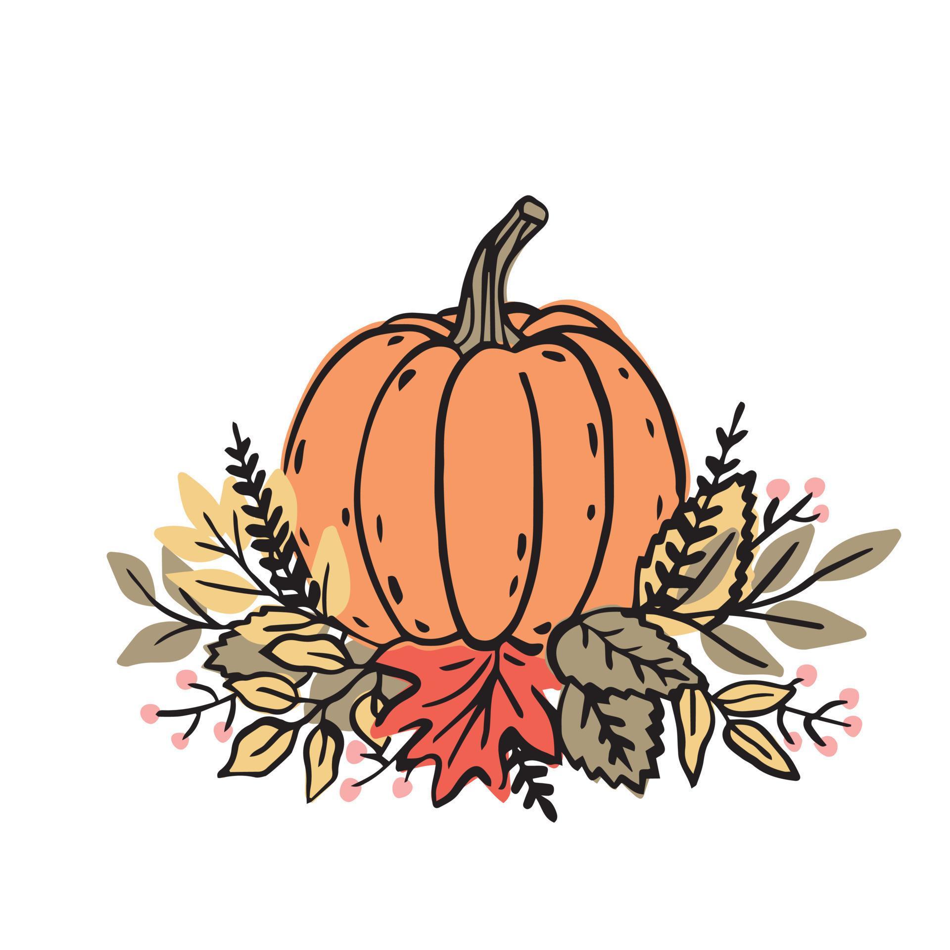 Pumpkin autumn leaves. Hand drawn vector illustration for fall design ...