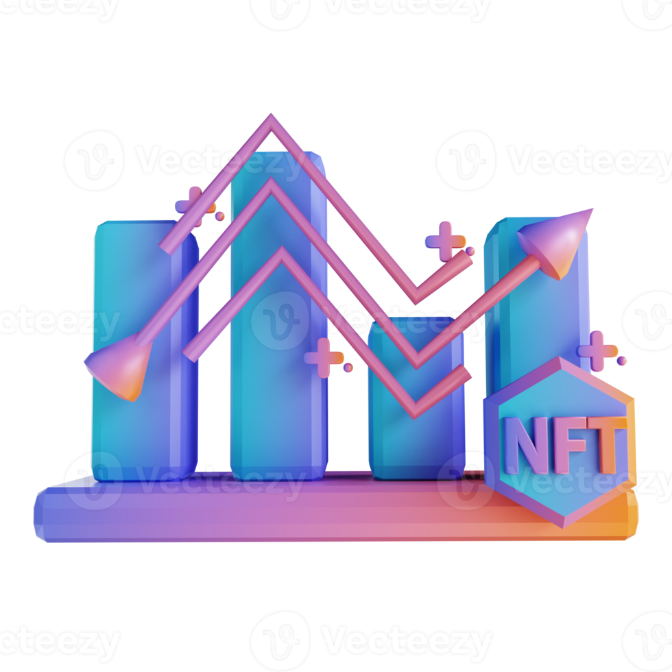 3D illustration of rising NFT cube graph 10851970 PNG