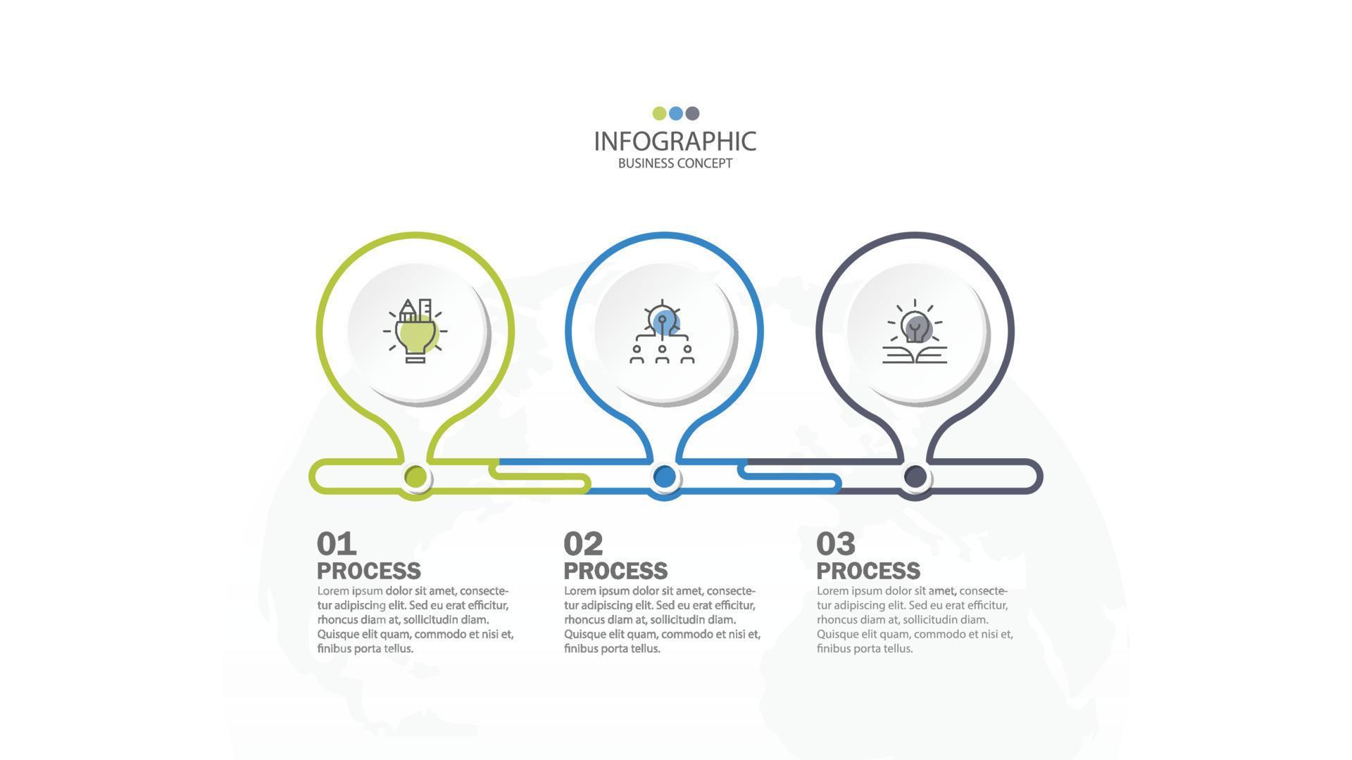Timeline infographic template with 3 steps, process or options, process ...