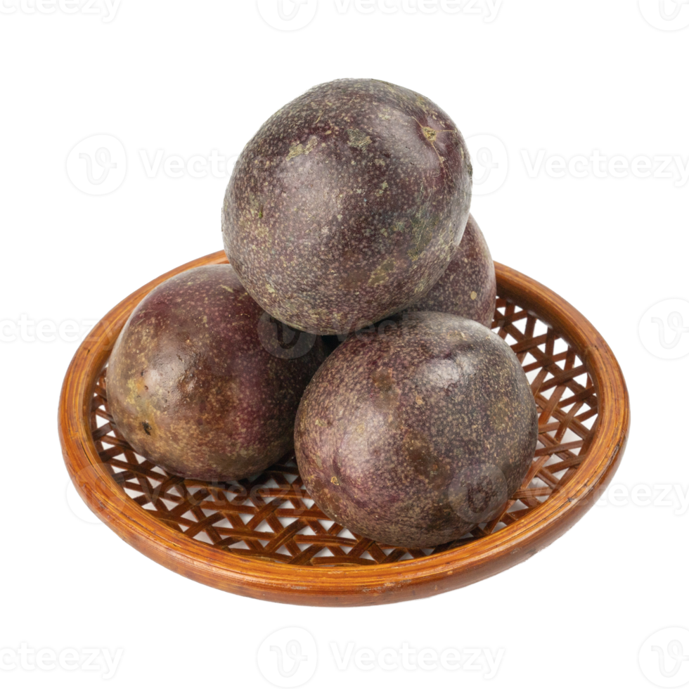 Whole Passionfruit And A Half Maracuya Fruit Passiflora Edulis Isolated