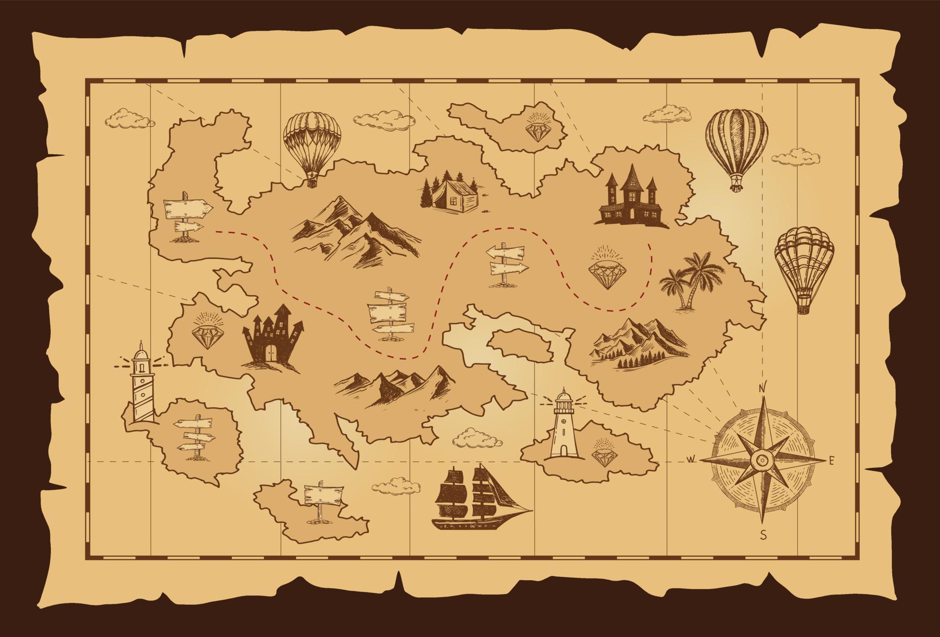 Old treasure map vector sketch. Hand drawn illustrations, vector. 10857495 Vector Art at Vecteezy