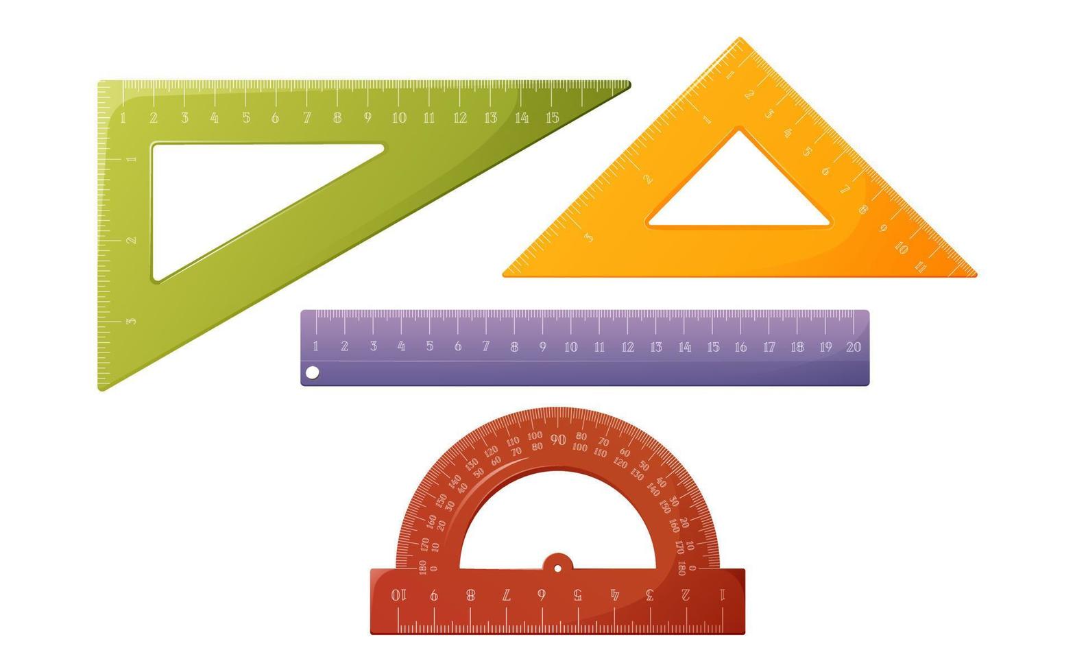 Set of rulers, semicircular, triangle, straight, protractor, vector ...