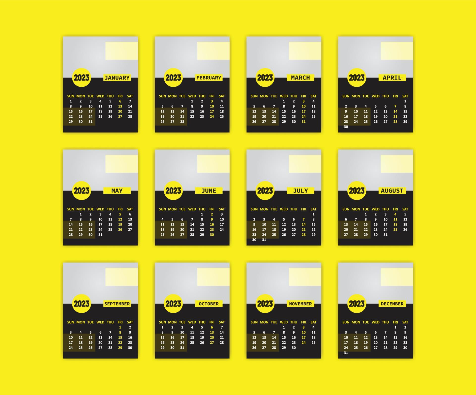Yearly Calendar 2023 Print Ready Eps Vector Template, 12 Months ... Yearly Calendar 2023 Print Ready Eps Vector Template, 12 Months ...
