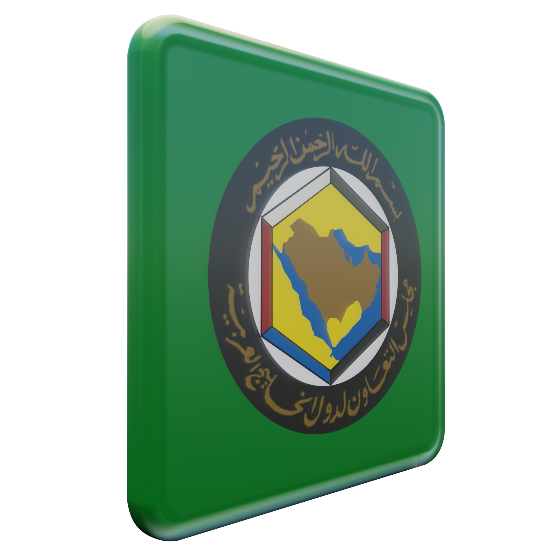 Gulf Cooperation Council Left View 3d Textured Glossy Square Flag