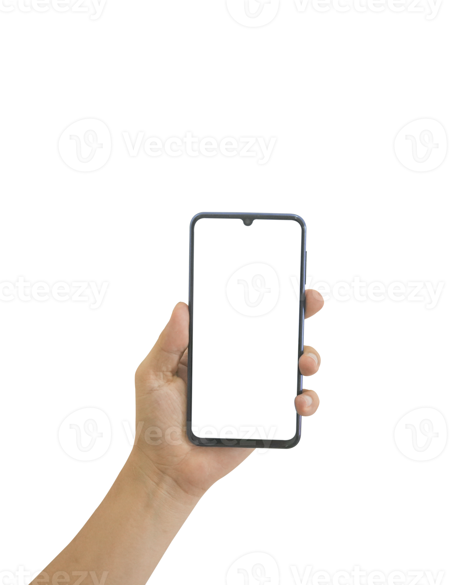 Hand holding smart phone with white blank screen isolated 10869772 PNG