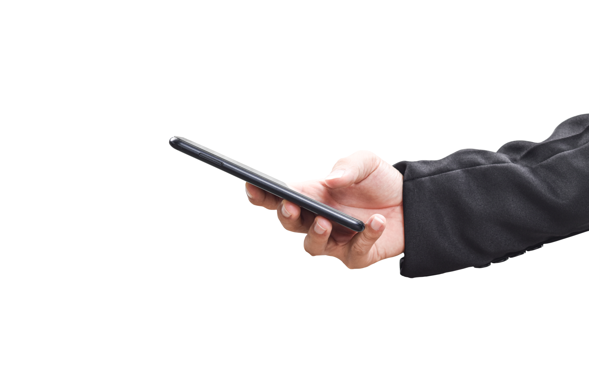 Imagem De Close Up Da Mão Do Empresário Segurando O Celular Isolado