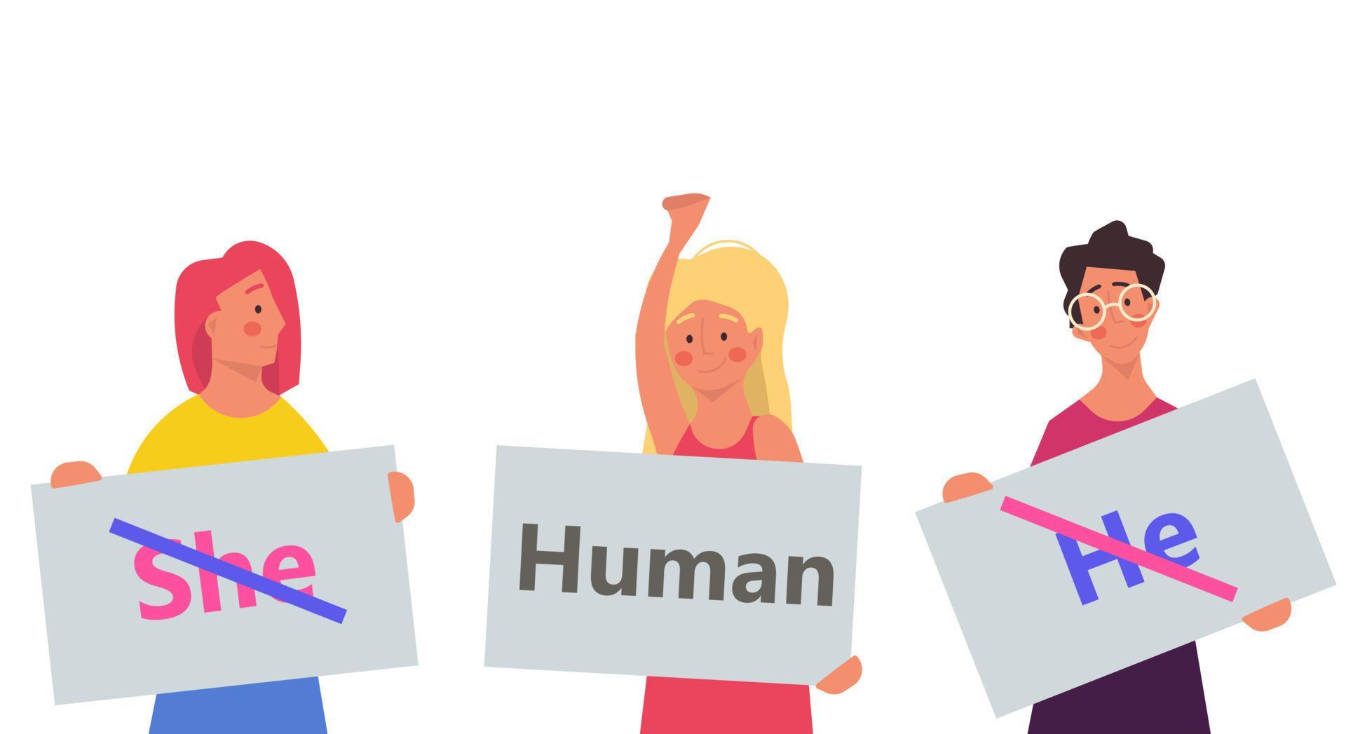 Gender Neutral Vector Illustration Person He She Human Design