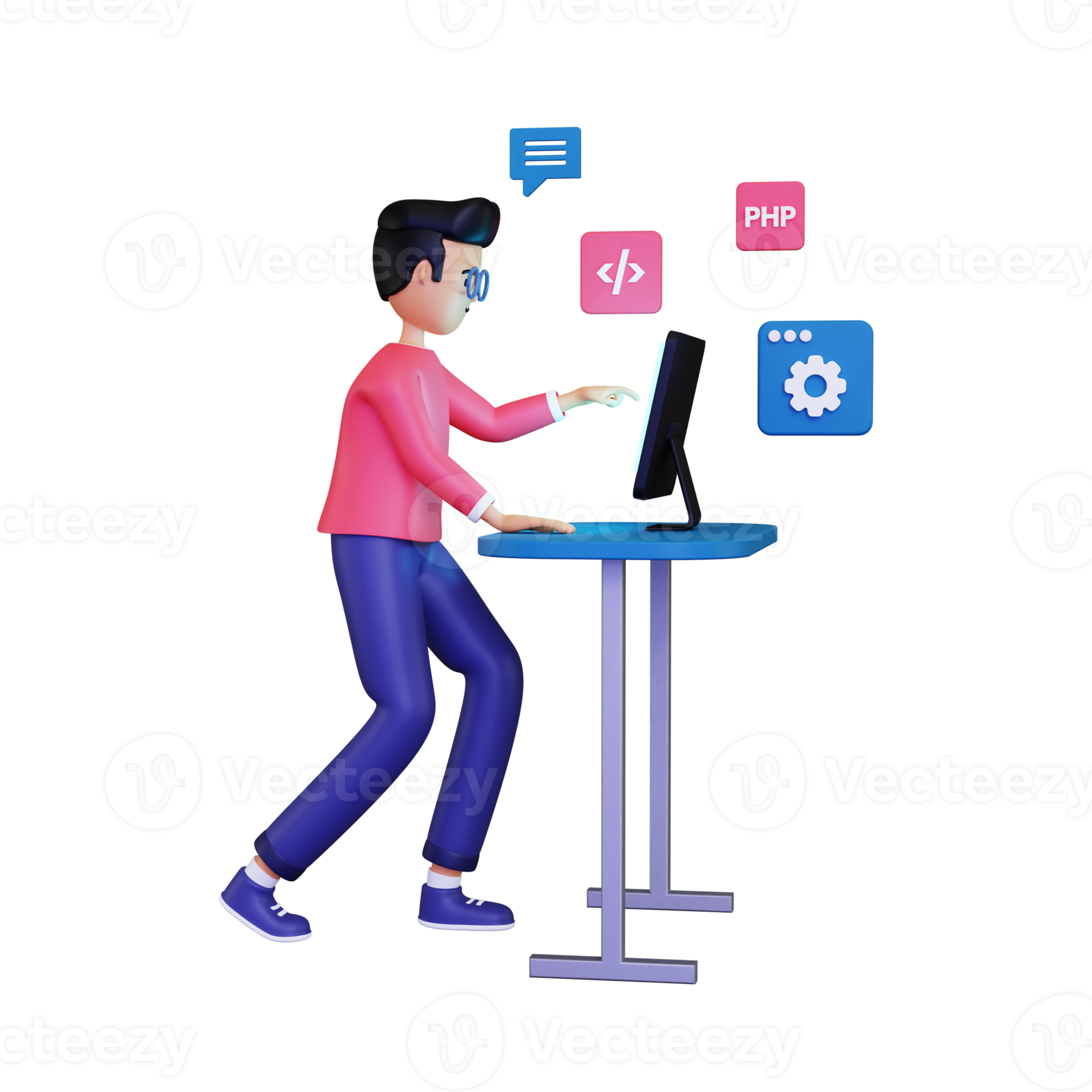 3d Web developer working on project illustration 10872698 PNG