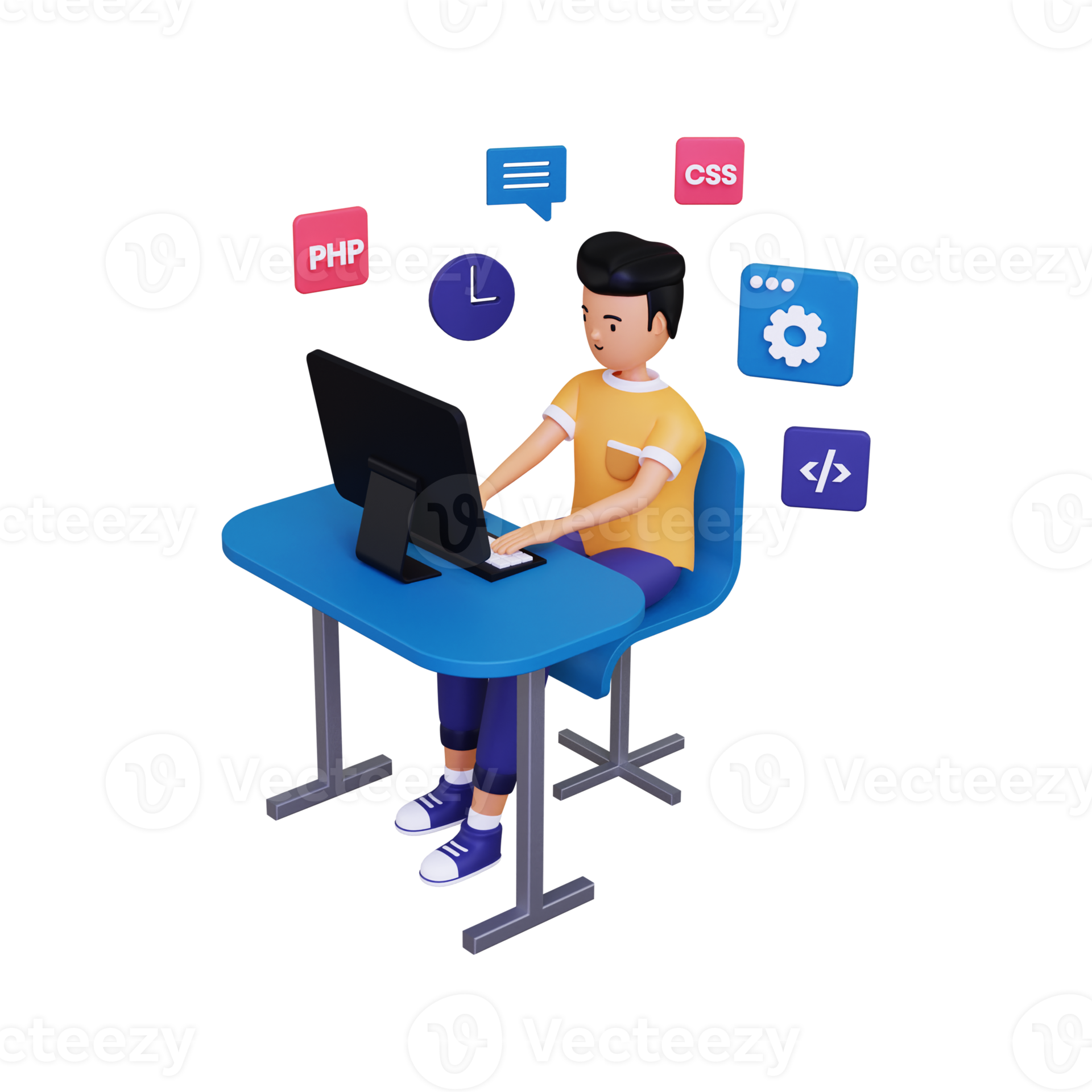 3d Application Developer Working On Project Illustration 10872963 Png