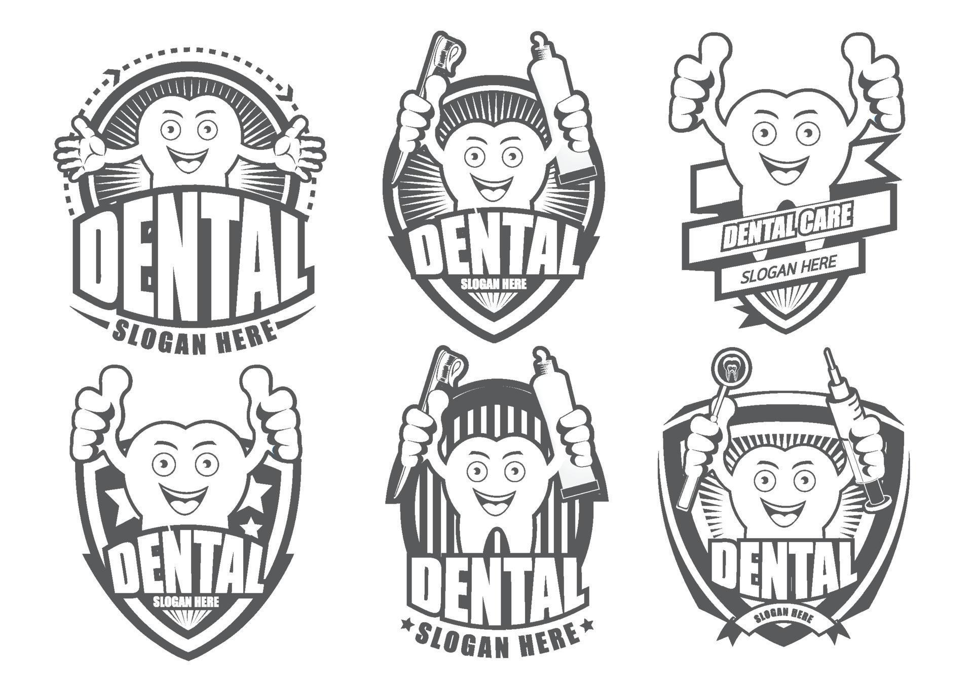 Black And White Cartoon Smiling Tooth Symbol Set Its Happy Smile