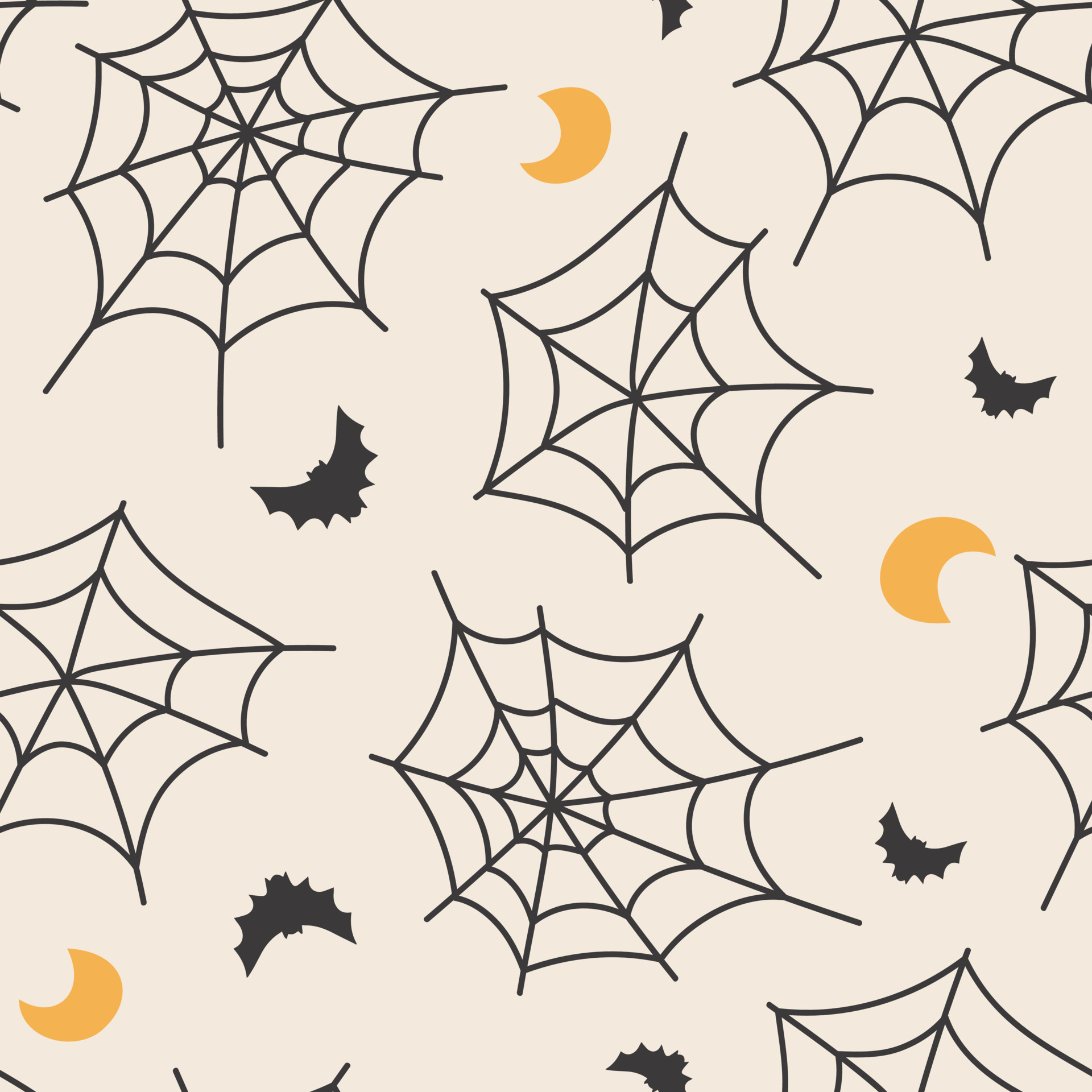 Hand drawn spider web and bat seamless pattern, cute halloween ...