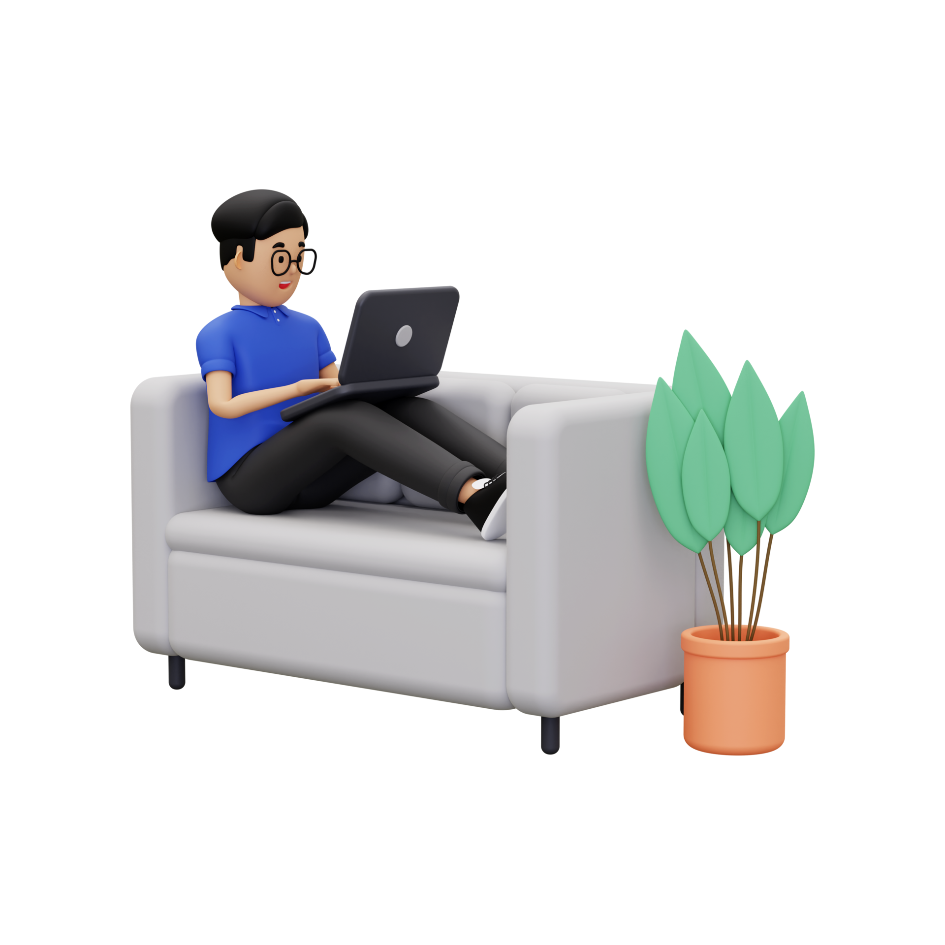 3d A man is working at home using a laptop 10873232 PNG