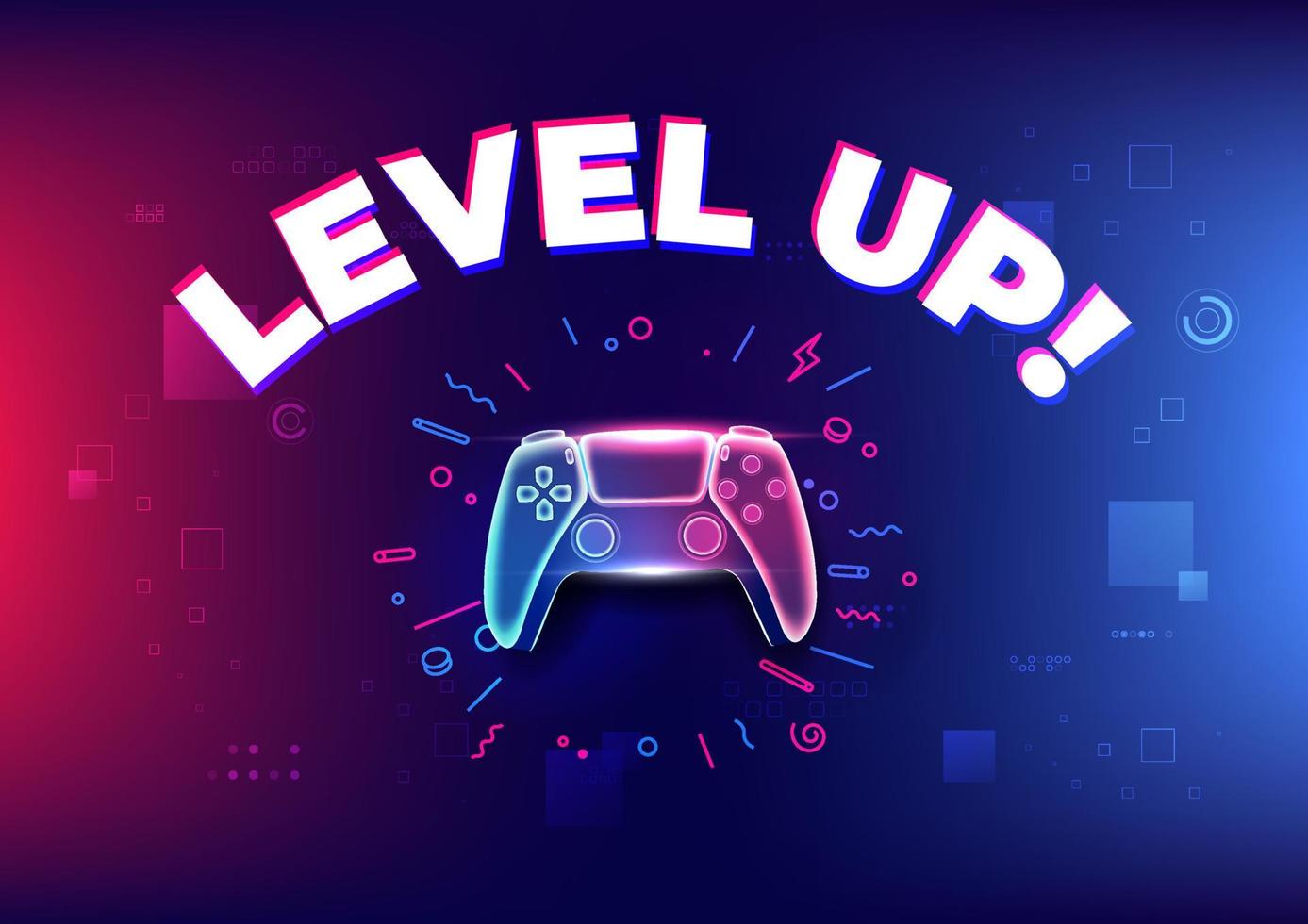 Level up, Neon game controller or joystick for game console on blue background. 10874535 Vector ...
