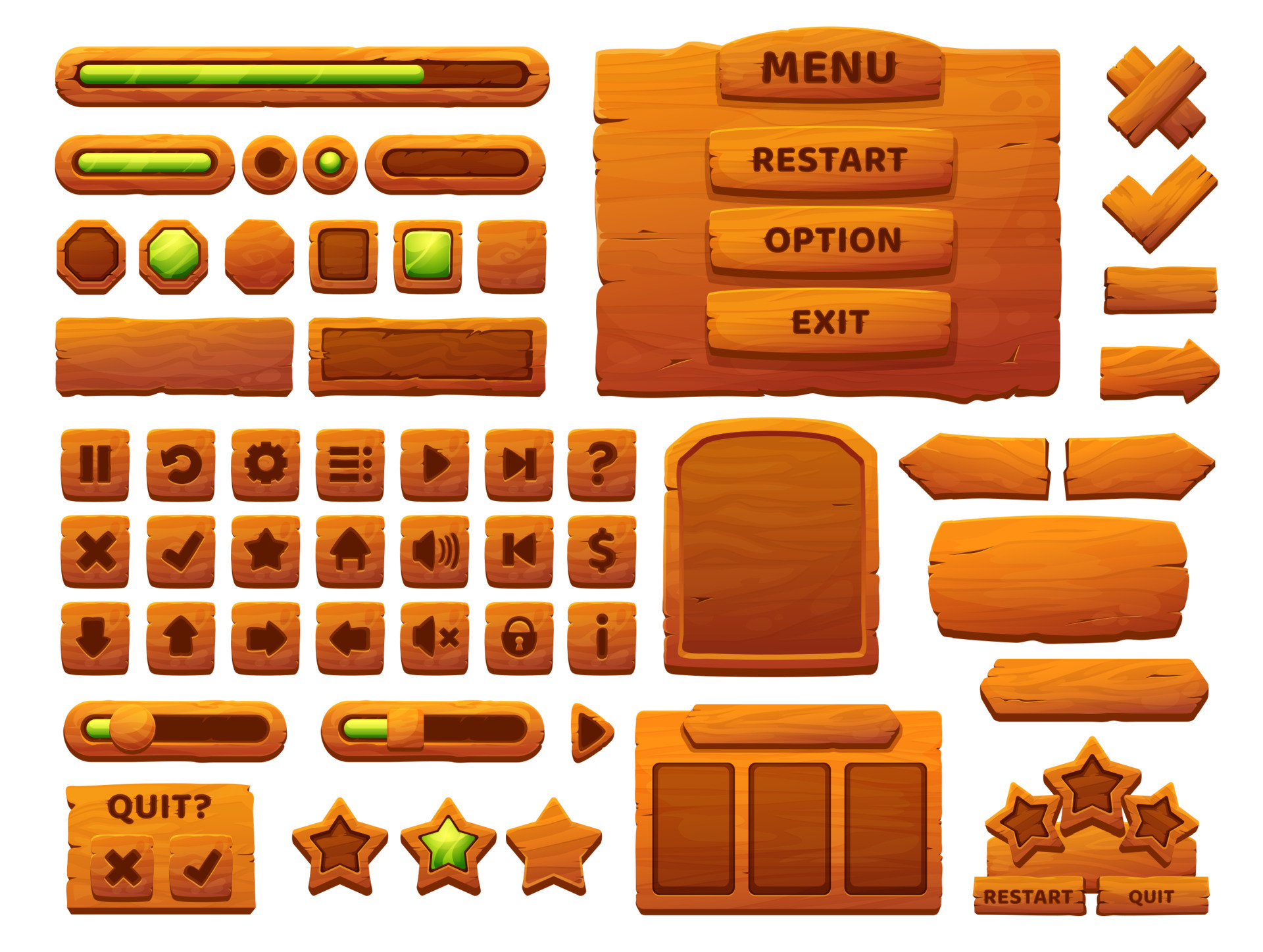 Wooden buttons cartoon interface, game UI elements 10876594 Vector Art ... Wooden buttons cartoon interface, game UI elements 10876594 Vector Art ...