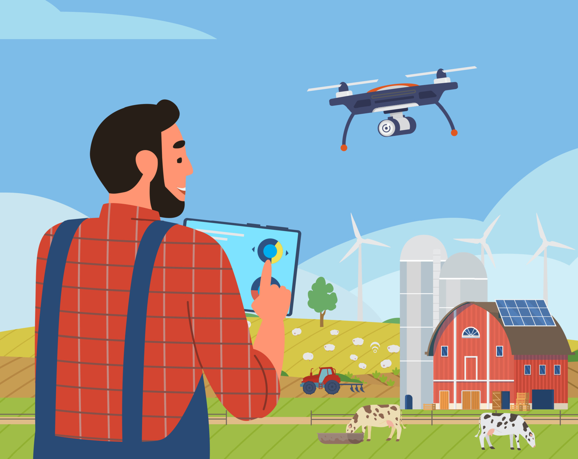 Smart Farm Concept. Farmer Holding Tablet Managing Farm With ...