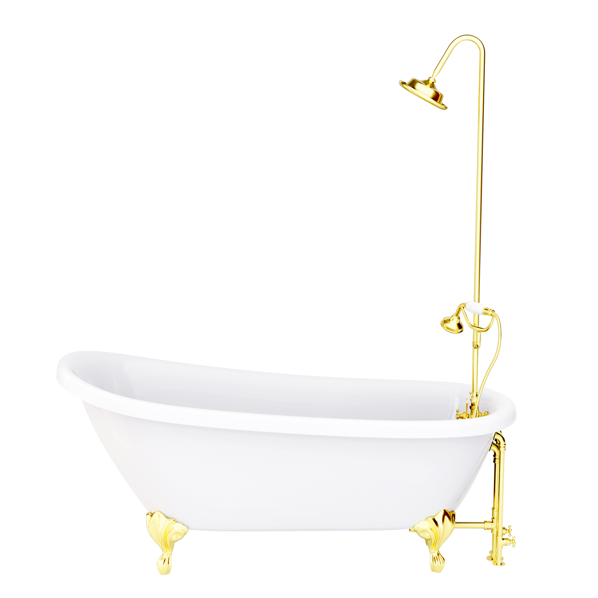 3d Sanitary Bathtub With Gold Shower Isolated On A White Background 3d-sanitary-bathtub-with-gold-shower-isolated-on-a-white-background