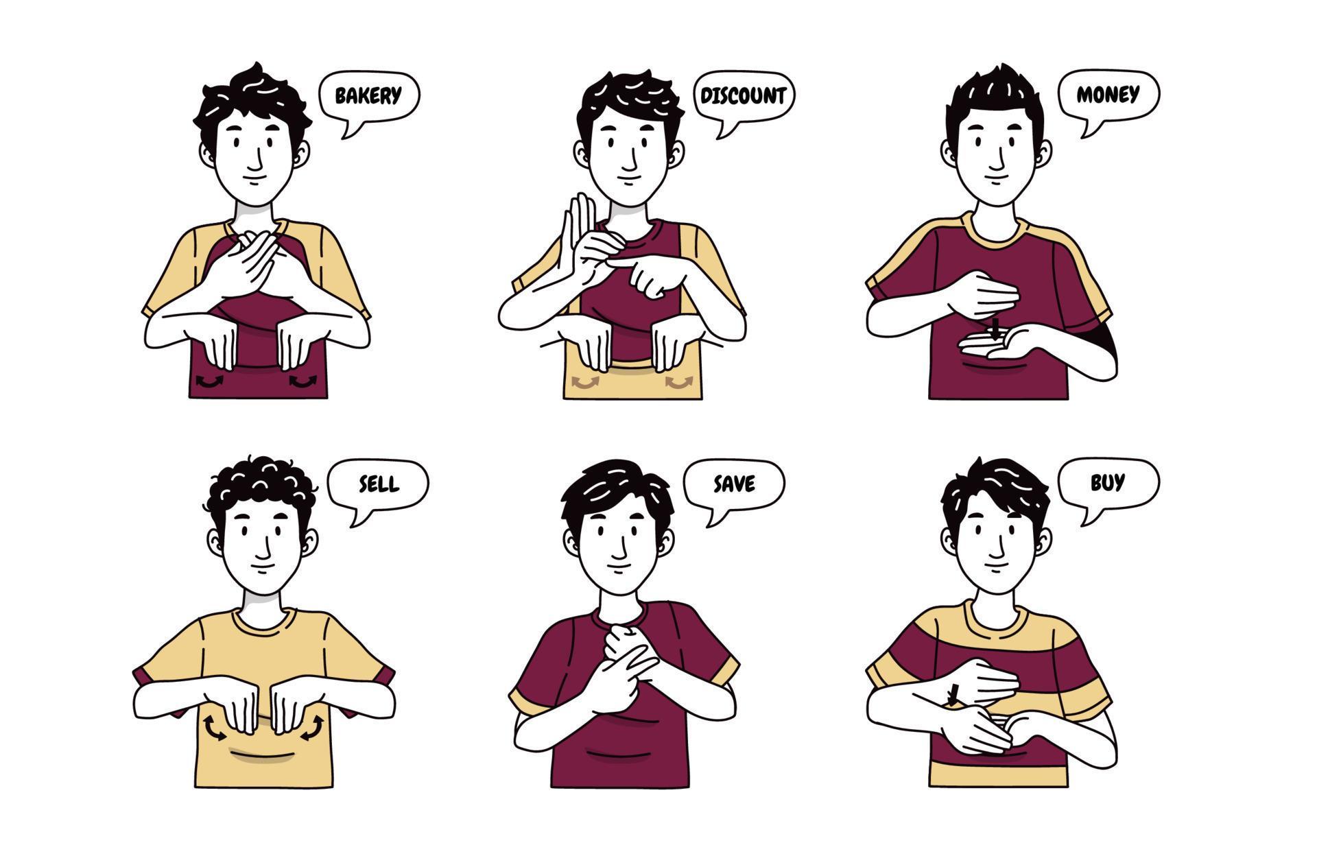 Sign Language for Shopping 10880846 Vector Art at Vecteezy