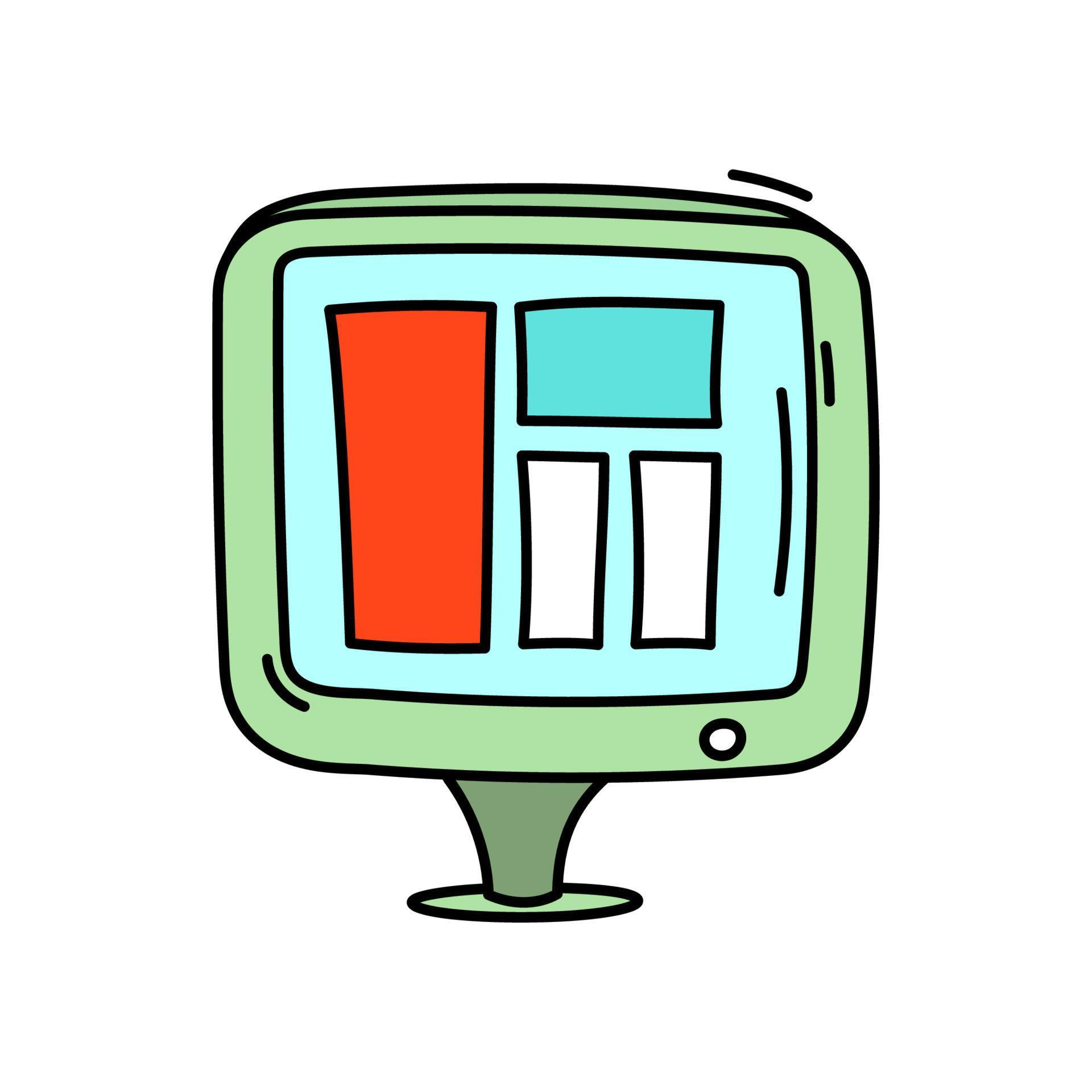 Doodle cute business monitor hand drawn vector illustration icon ...