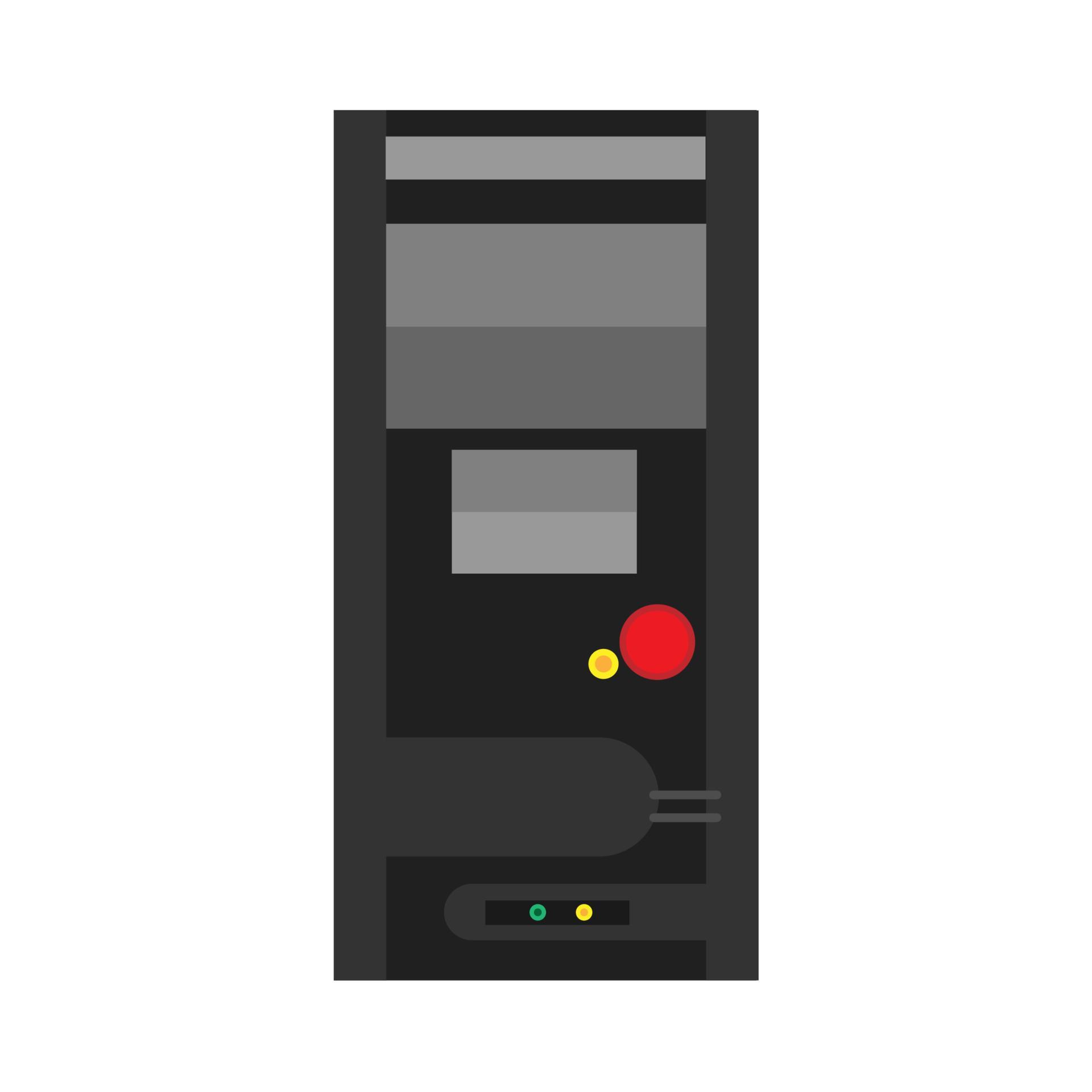 Tower computer vector flat icon server hardware, Black PC cpu case ...