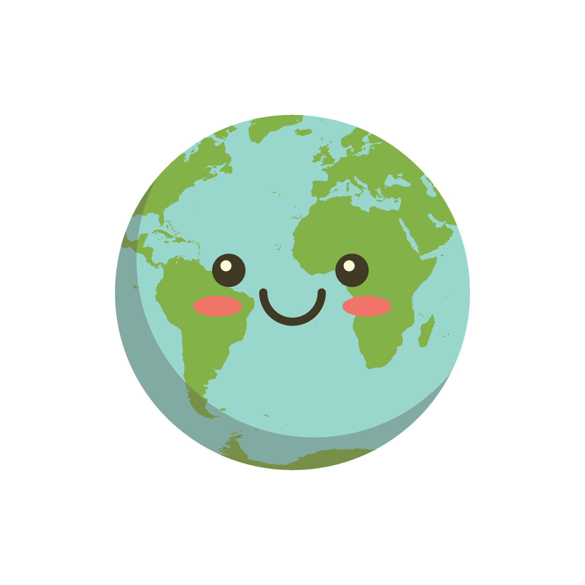 Smiling earth logo icon. Cartoon planet ball character isolated on ...