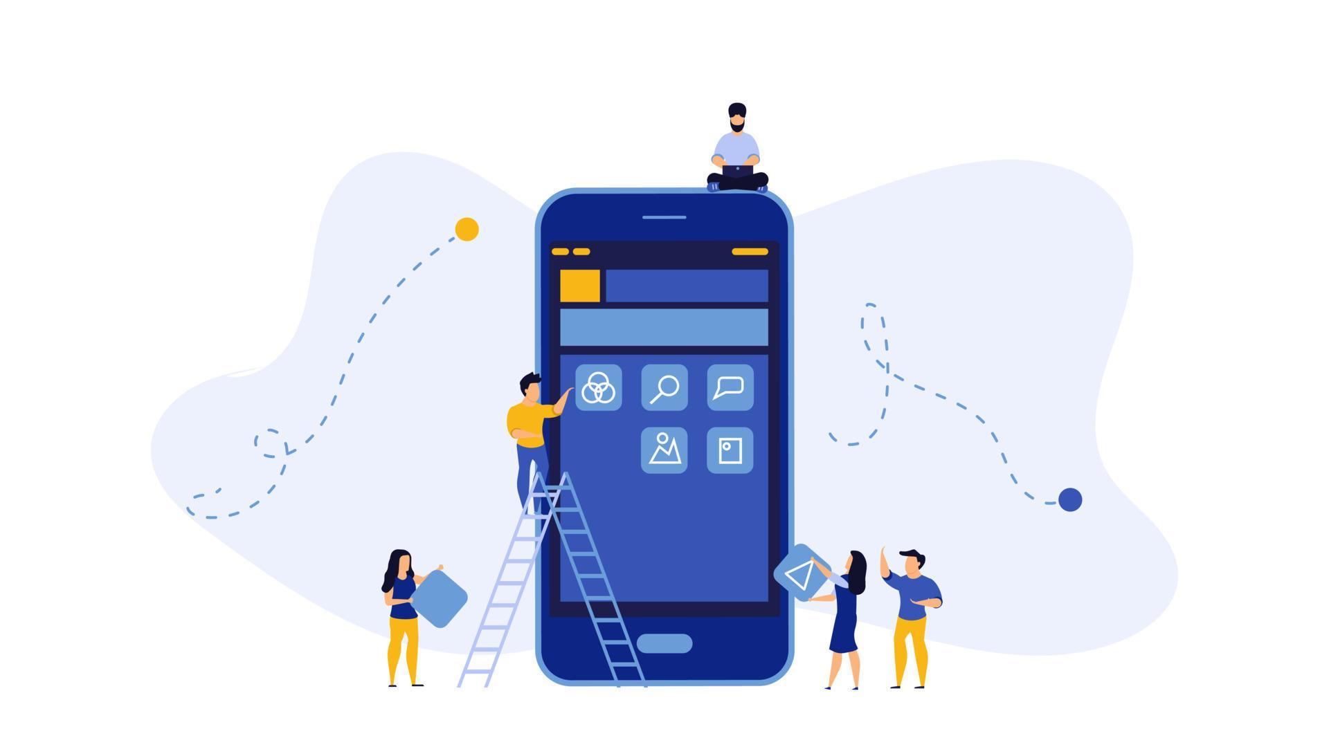 Mobile App Development Vector Concept Illustration Design Application Create Business Phone Web