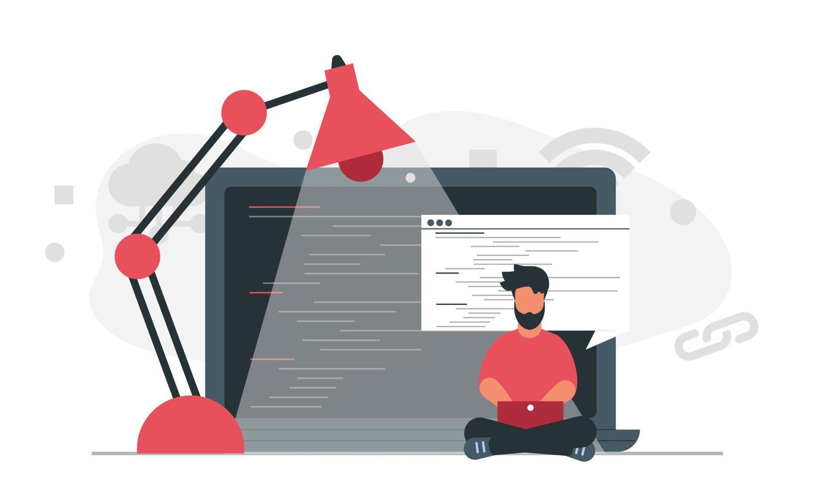 A male programmer is typing a code on his laptop. Professional people ...