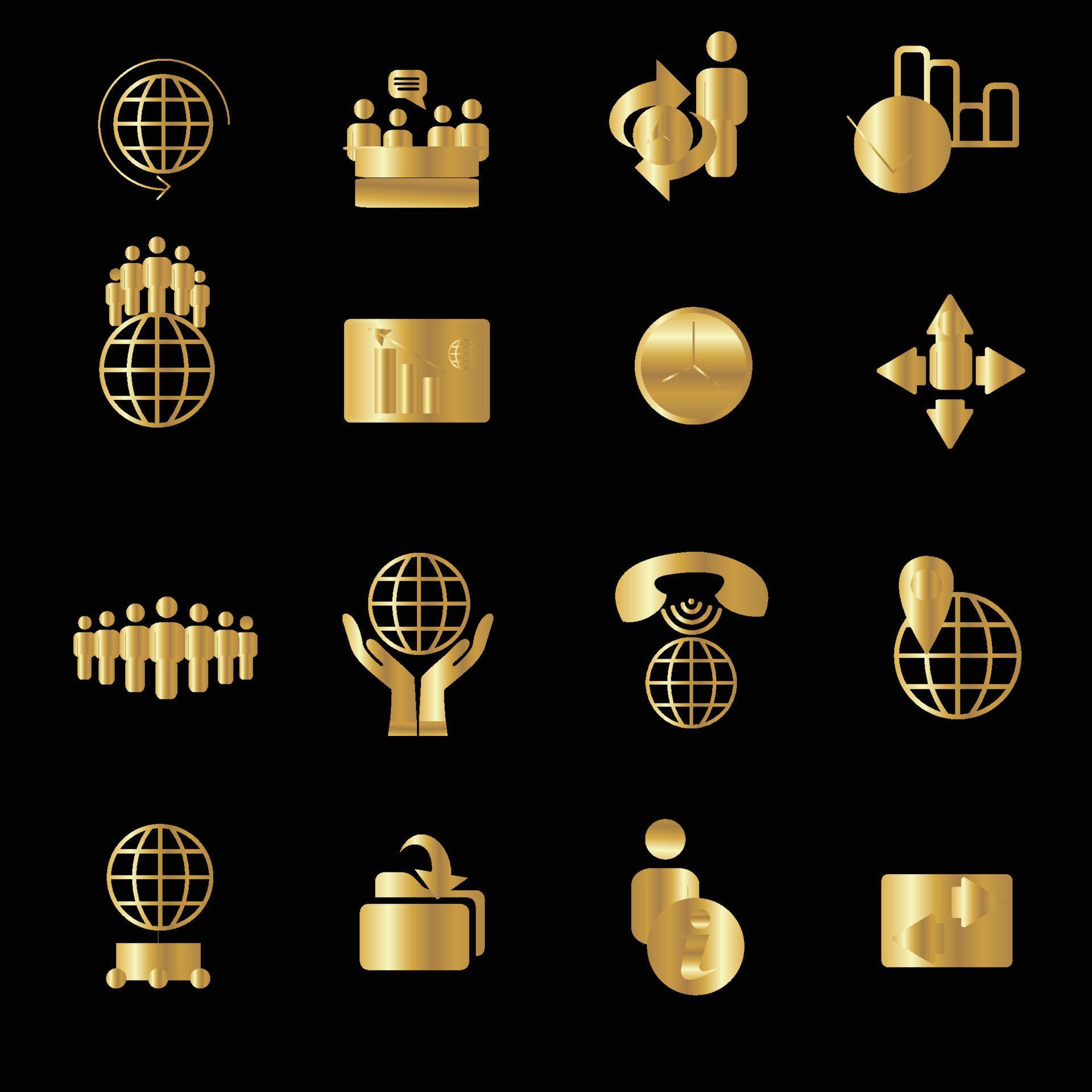 Set of gold global business icons 10886837 Vector Art at Vecteezy