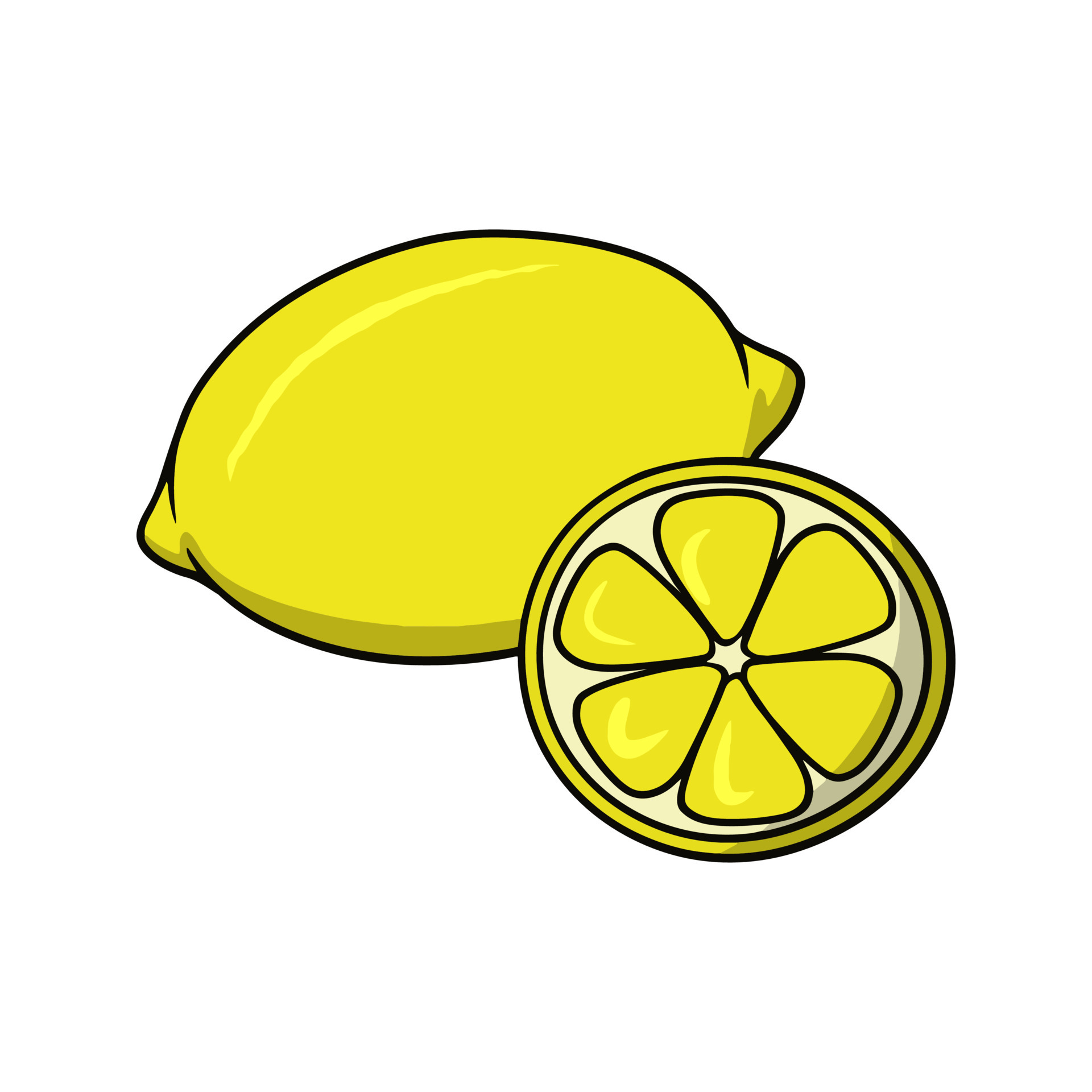 Bright ripe lemon, round slice of lemon, cooking ingredients, vector illustration in cartoon ...