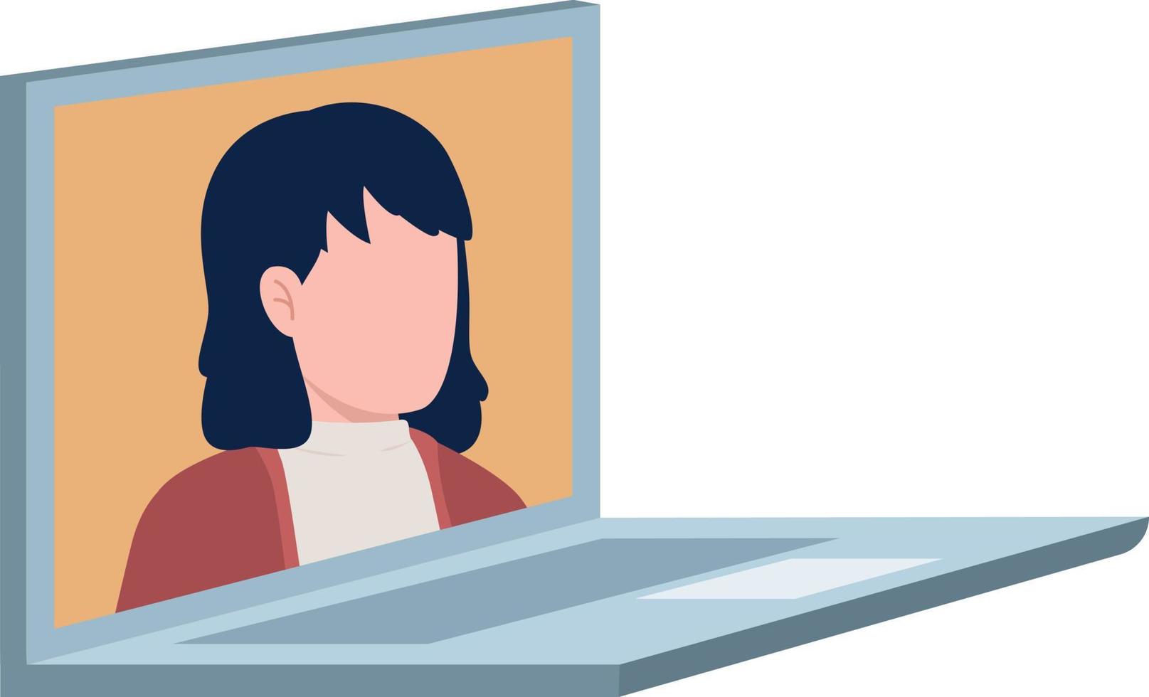 Videocall via laptop semi flat color vector character. Editable figure. Full body person on ...