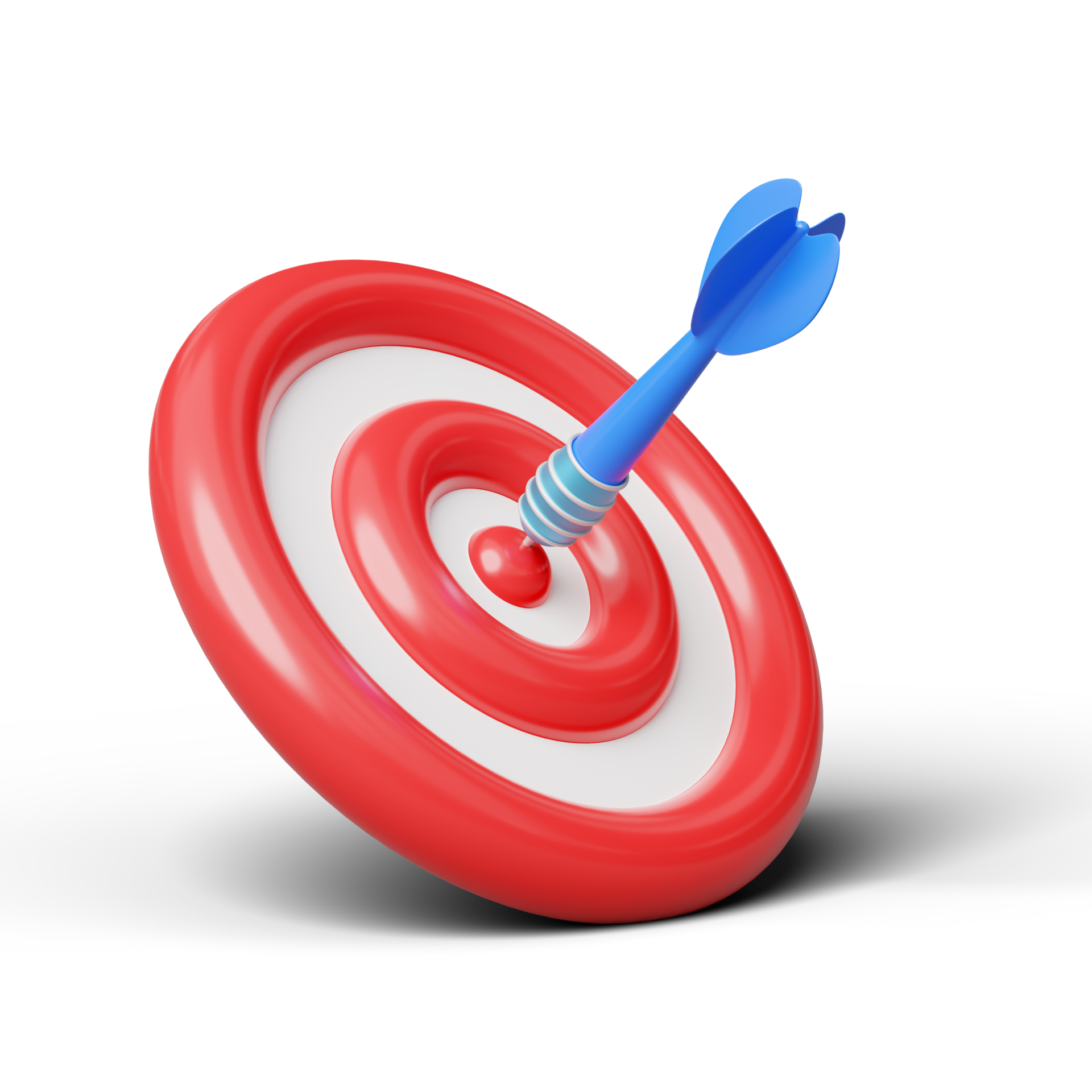 3D Blauer Pfeil Im Roten Bullseye Mit Schatten Ziel Landing Webseite 3d-blauer-pfeil-im-roten-bullseye-mit-schatten-ziel-landing-webseite