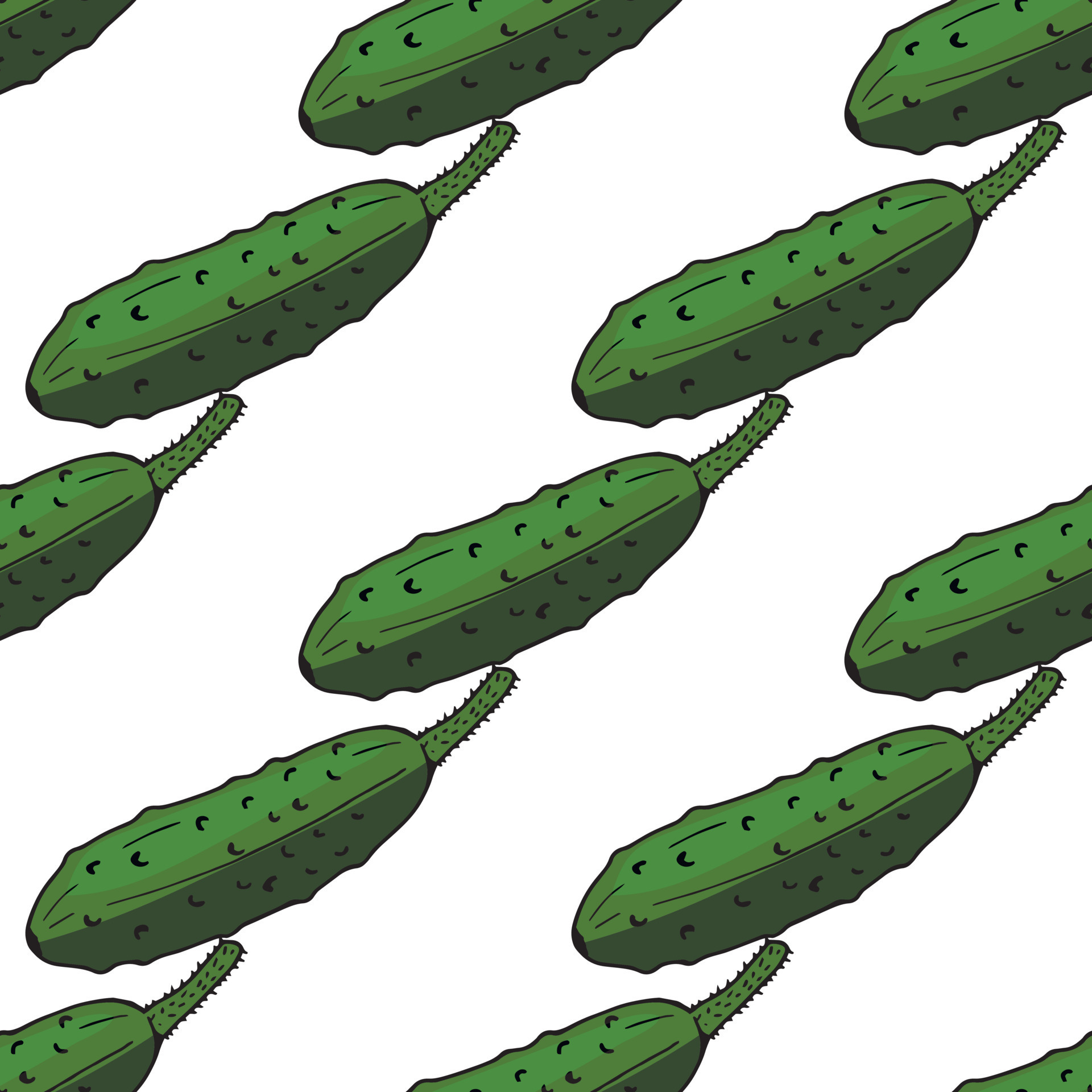 Fresh cucumbers on white background. Seamless background. Endless pattern. Vector image. Healthy ...