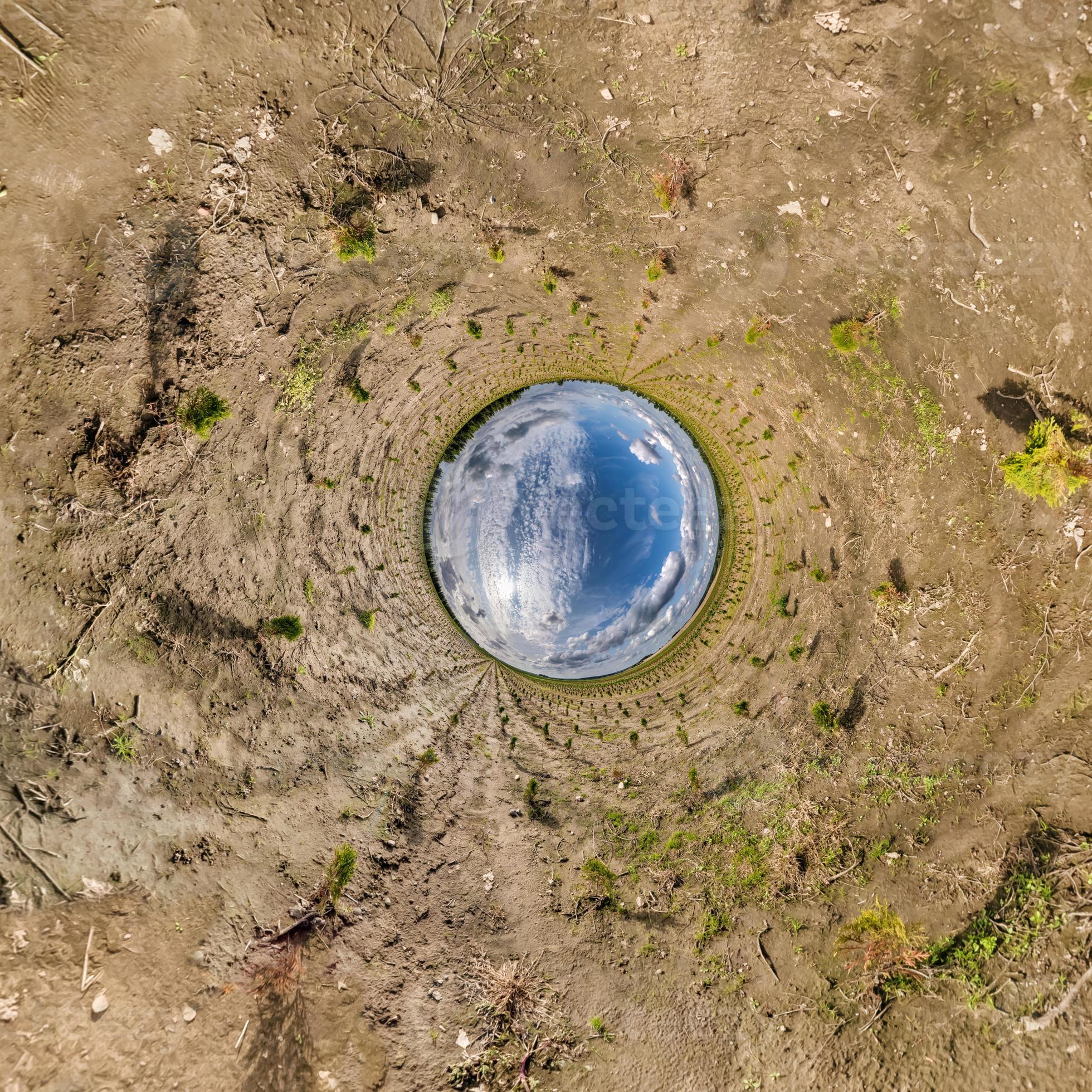 Inversion of blue tiny planet transformation of spherical panorama 360 ...