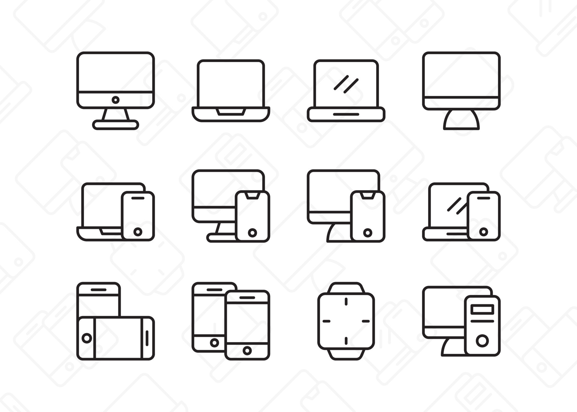 Devices Icon Set Contains Such Icons As Computer Laptop Smartphone Line Style Design Vector