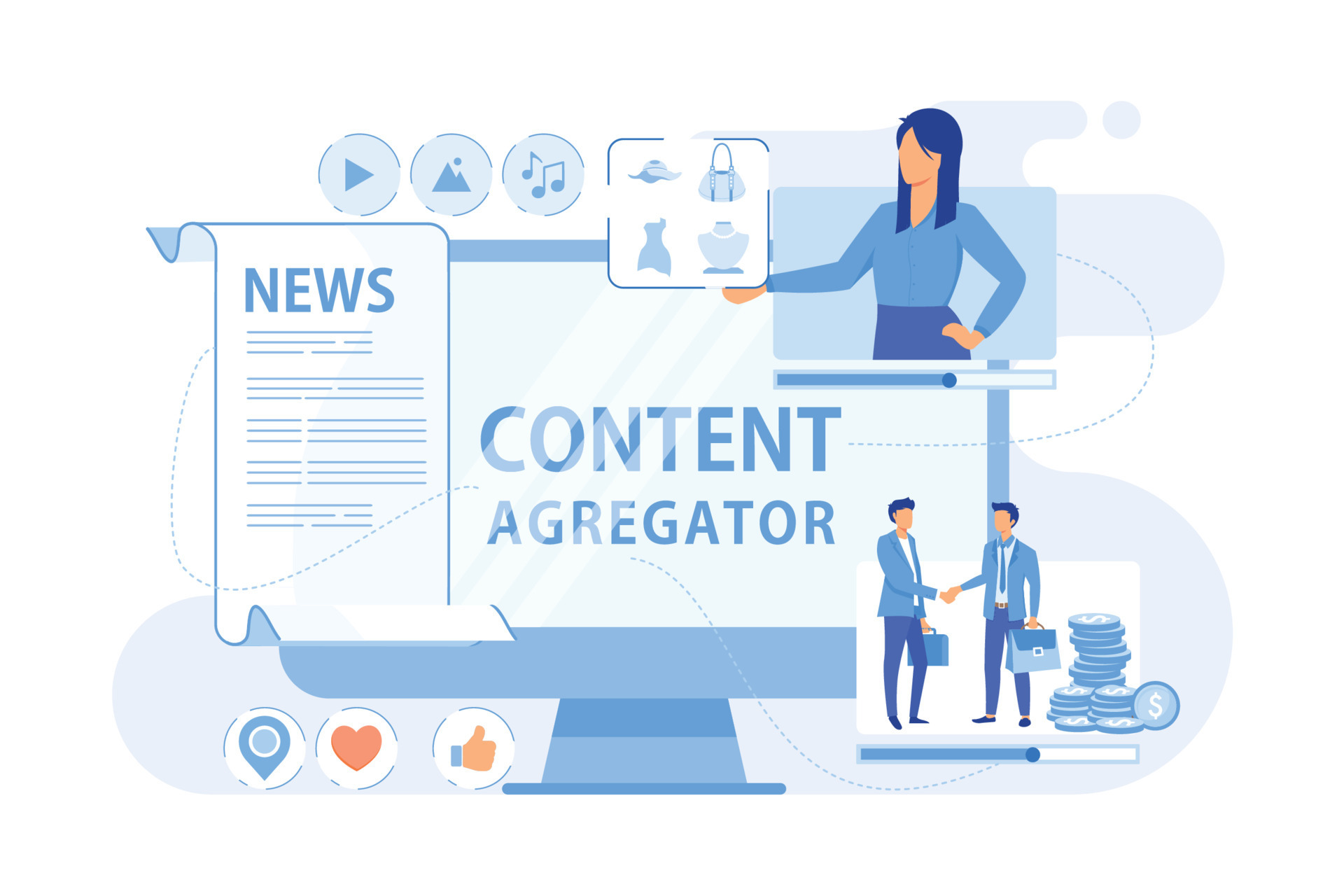 Different data compilation. Collection of media. Content aggregator, best media content here ...