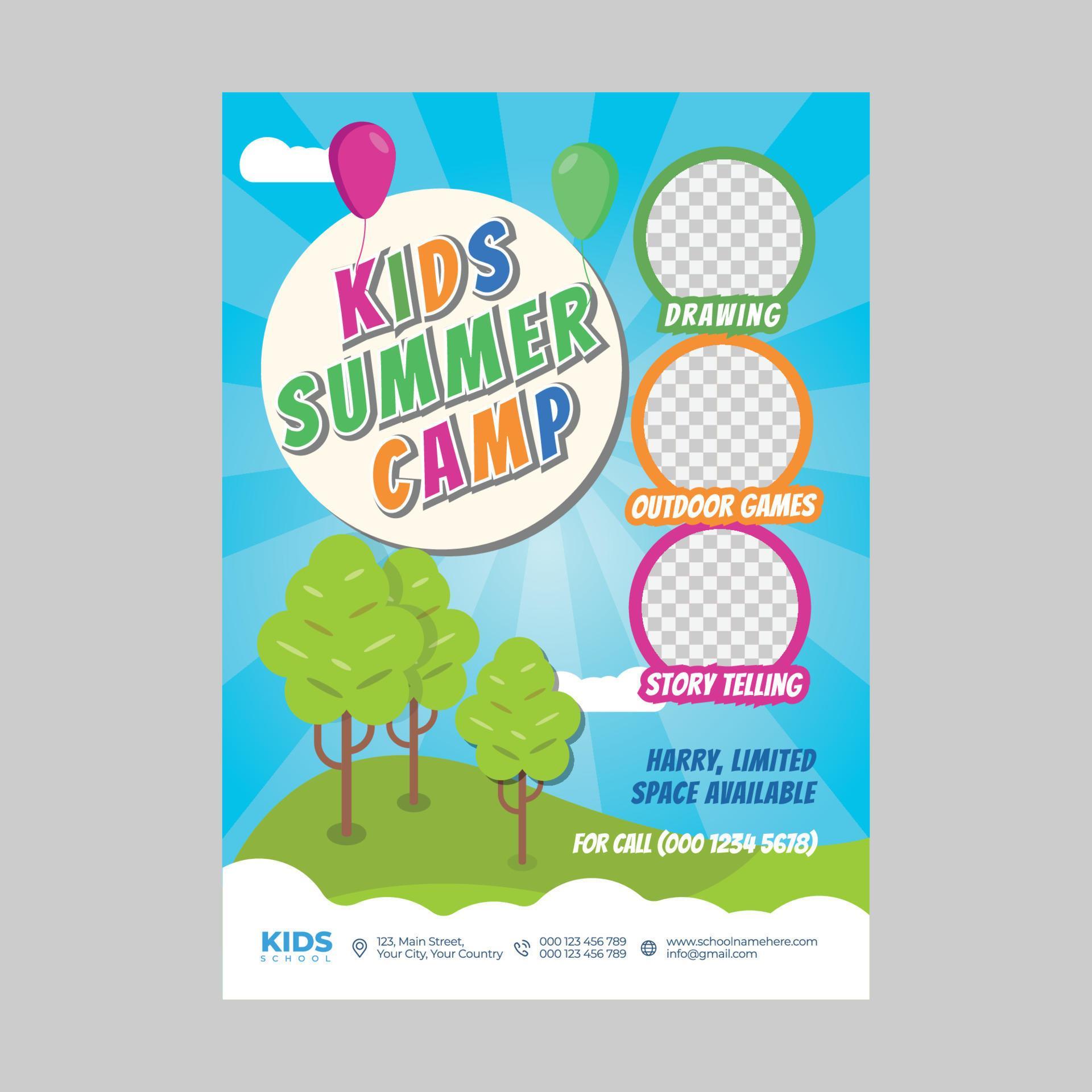 Kids summer camp poster design template flyer. Vector illustration ...