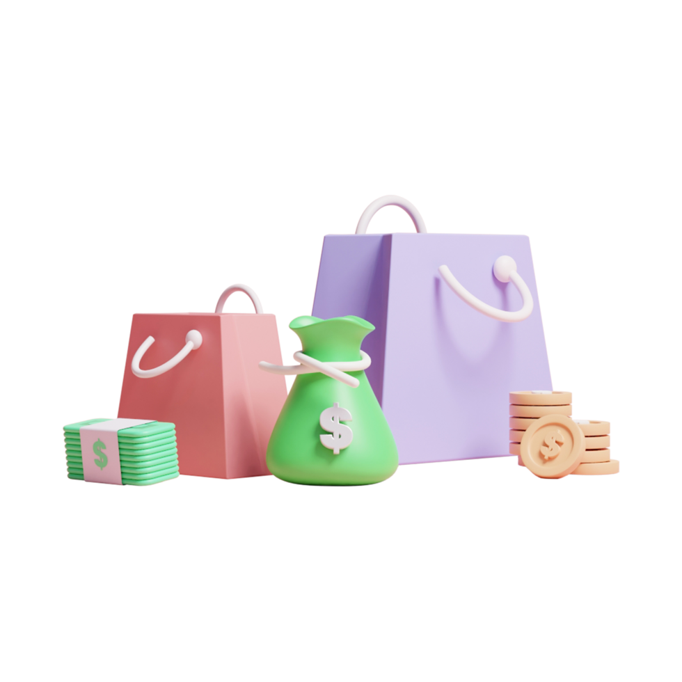 icono de concepto de compras en línea 3d o bolsa de compras 3d con ... icono de concepto de compras en línea 3d o bolsa de compras 3d con ...